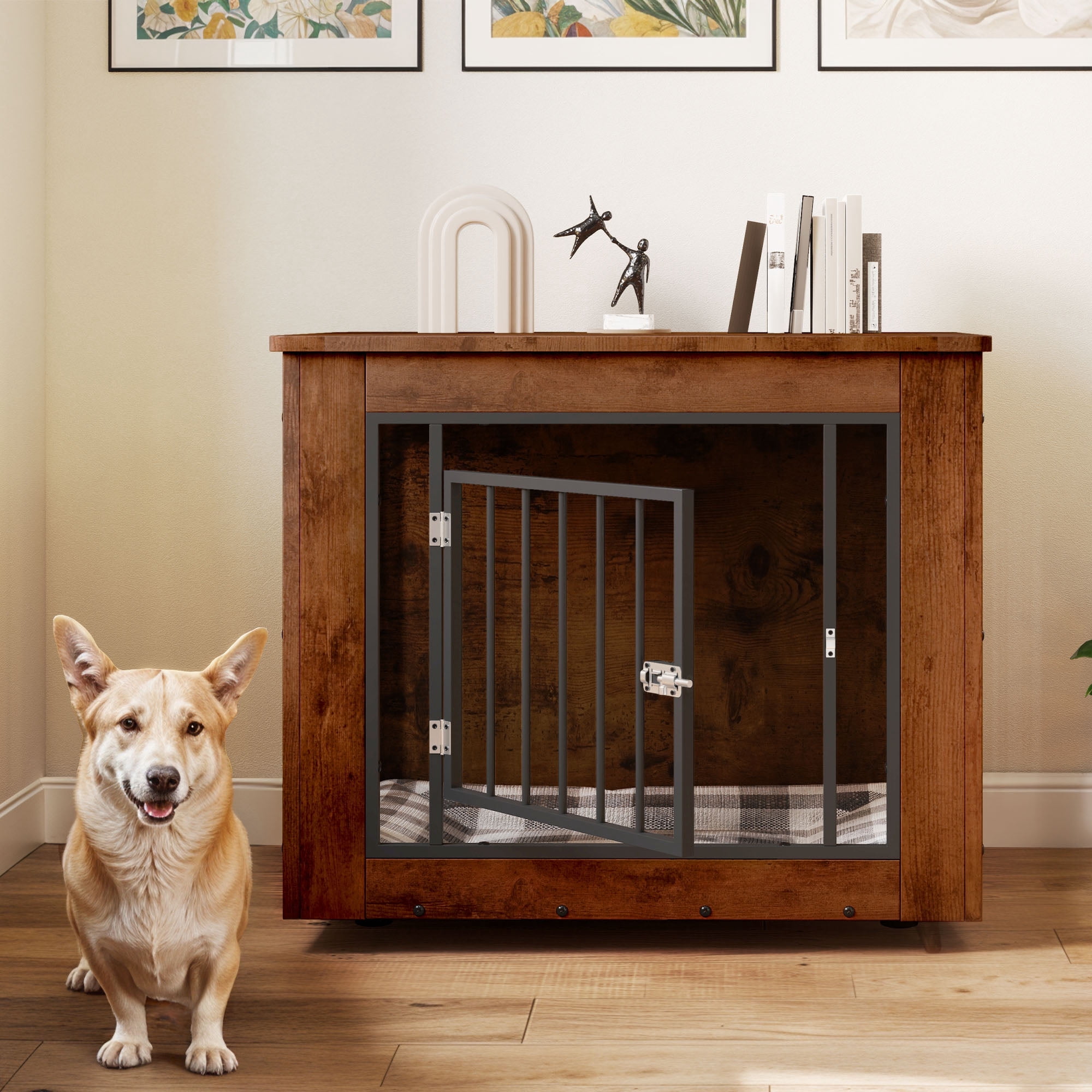 ModFusion 30" Wooden Dog Kennel with Lockable Crate, Adjustable Legs ...
