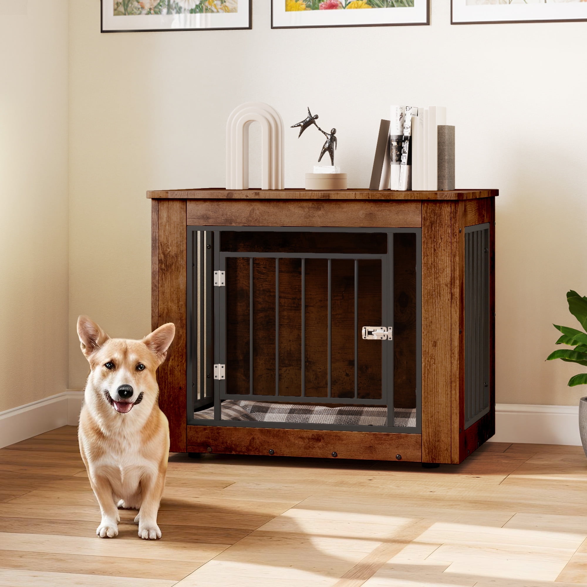ModFusion 30" Wooden Dog Kennel with Lockable Crate, Adjustable Legs ...
