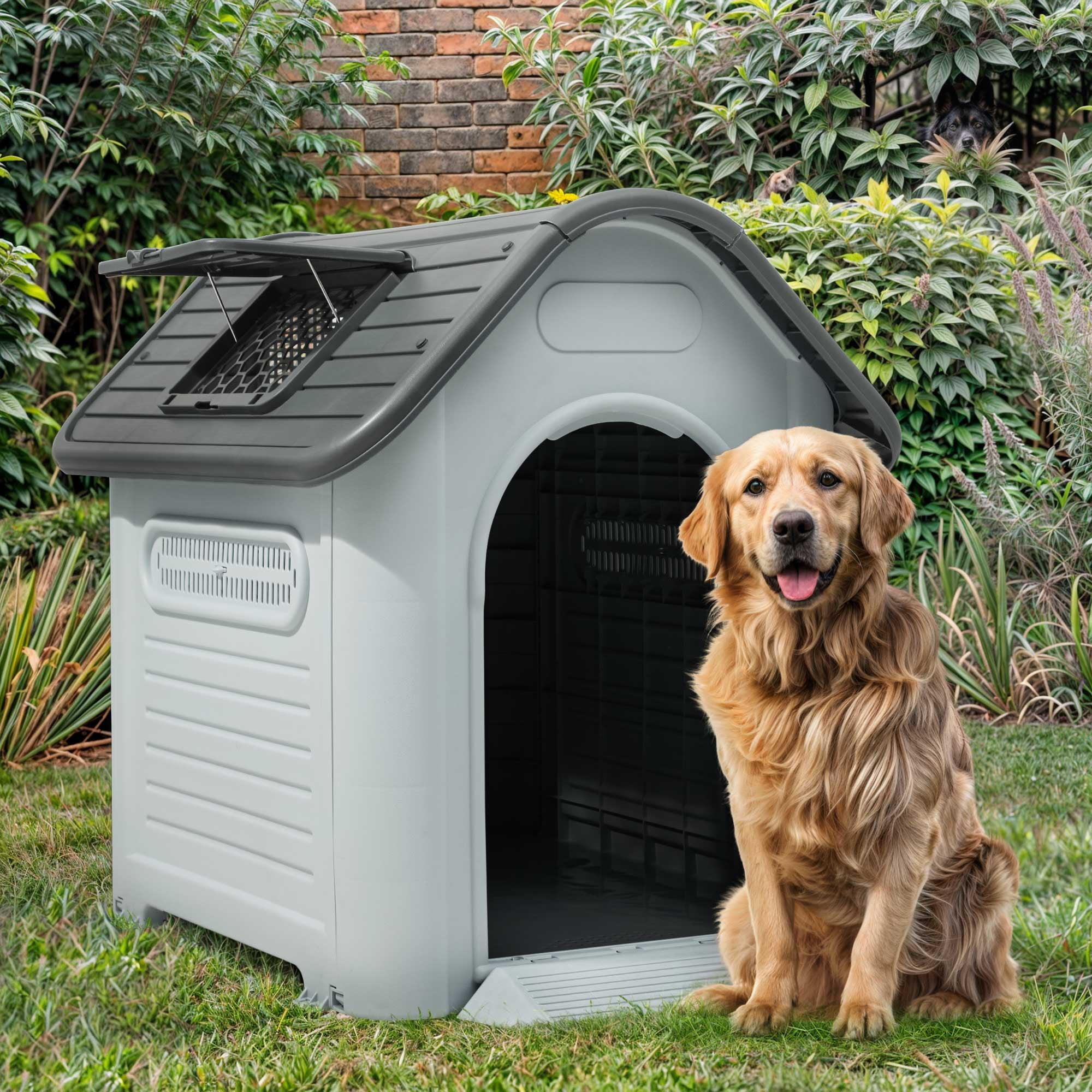 ModFusion 33” Large Outdoor Plastic Dog House with Adjustable Skylight ...