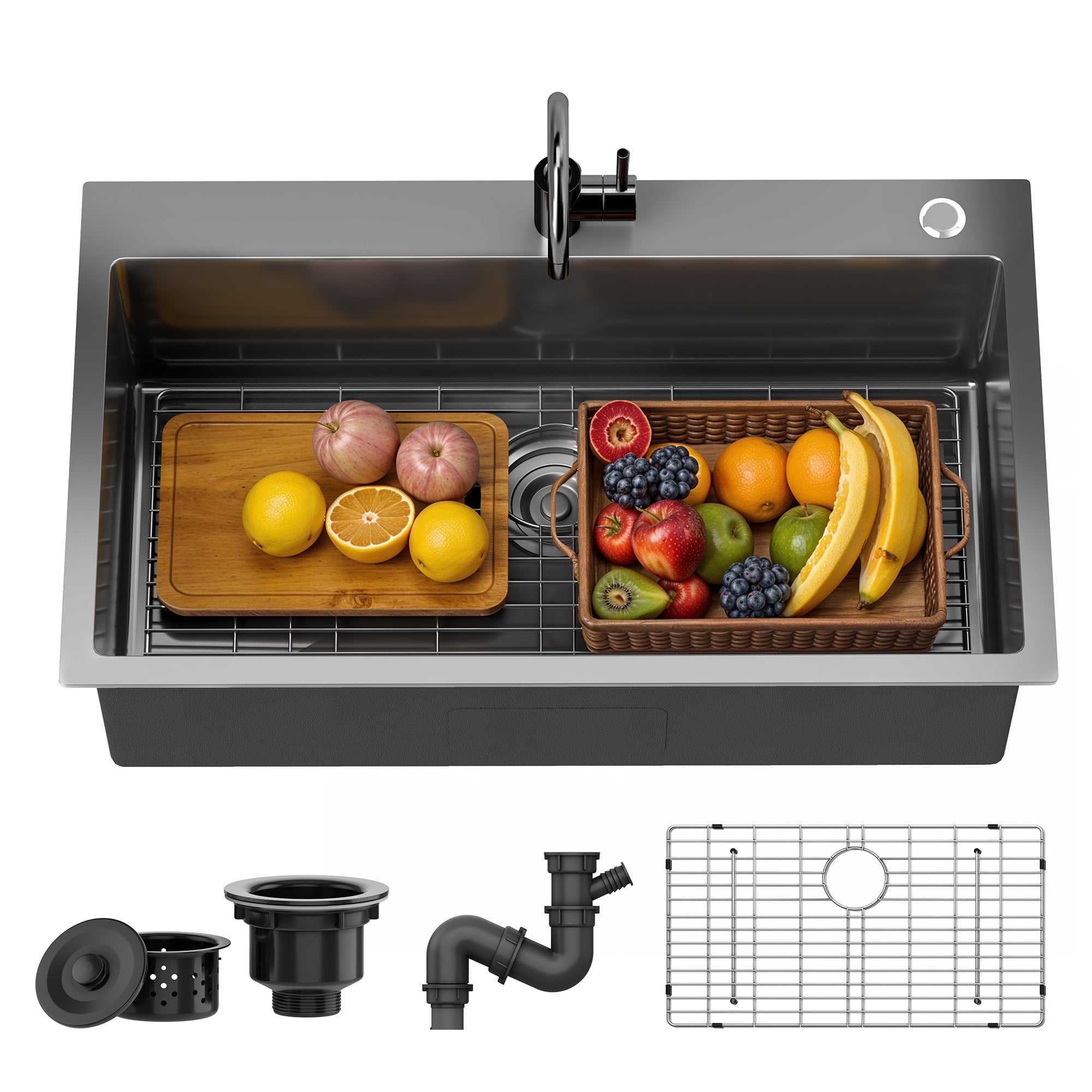 ModFusion 33" Single Bowl Kitchen Sink with Accessories, Stainless ...