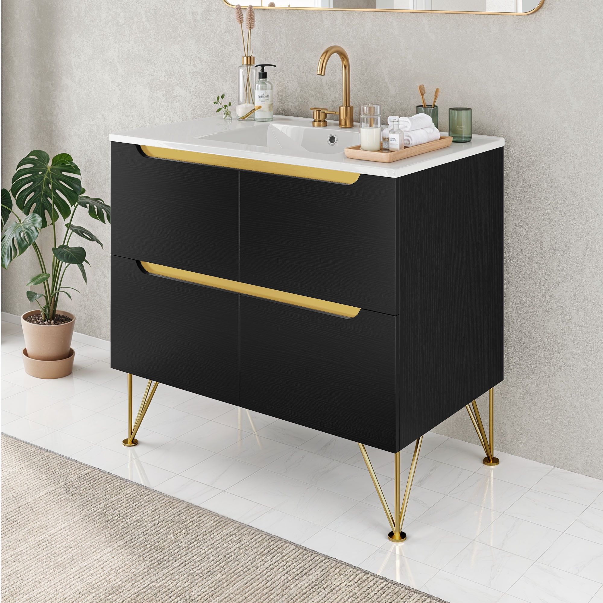 ModFusion 36 Inch Bathroom Vanity with Ceramic Basin, Freestanding ...