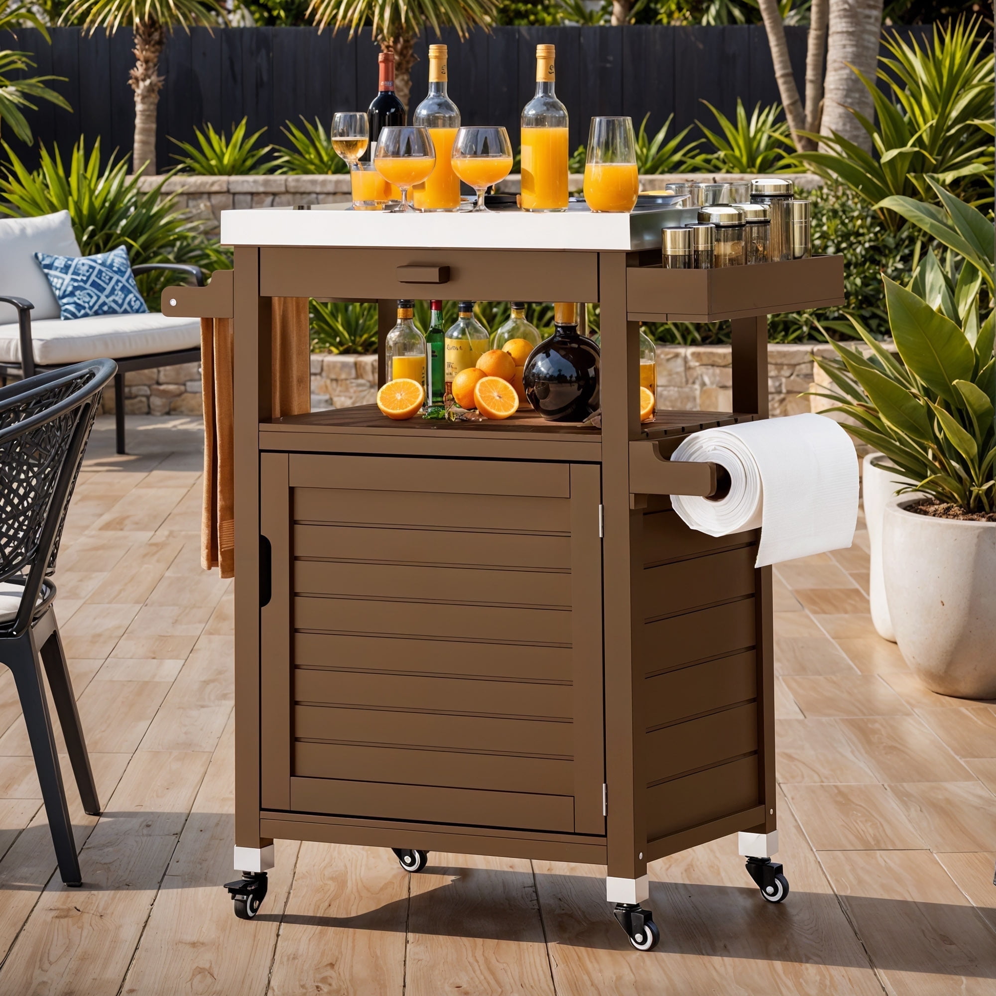 ModFusion 37” Stainless Steel Outdoor Prep Table, Portable Bar Cart ...