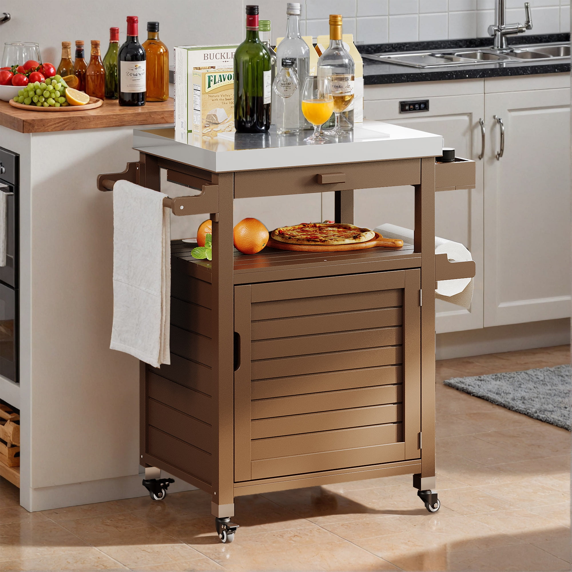 ModFusion 37” Stainless Steel Outdoor Prep Table, Portable Bar Cart ...