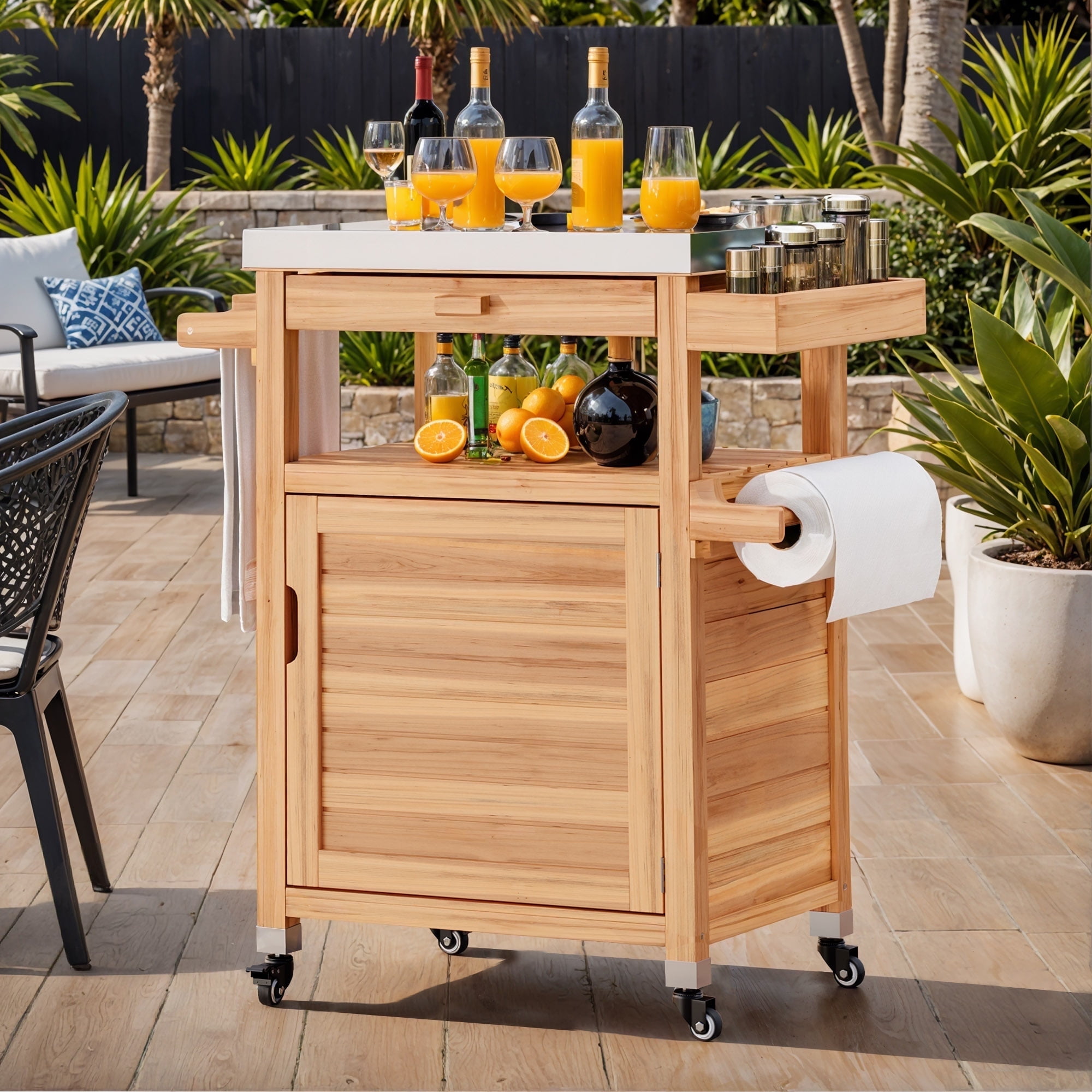 ModFusion 37” Stainless Steel Outdoor Prep Table, Portable Bar Cart ...