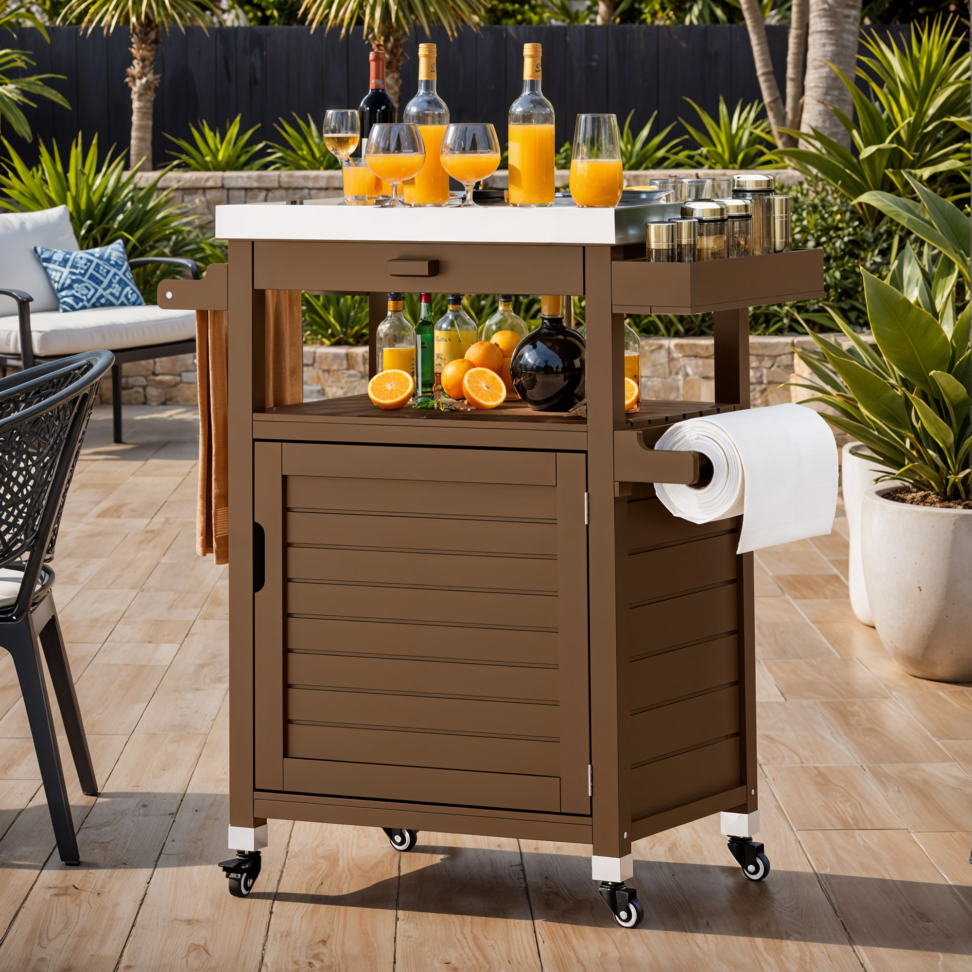 ModFusion 37” Stainless Steel Outdoor Prep Table, Portable Bar Cart ...