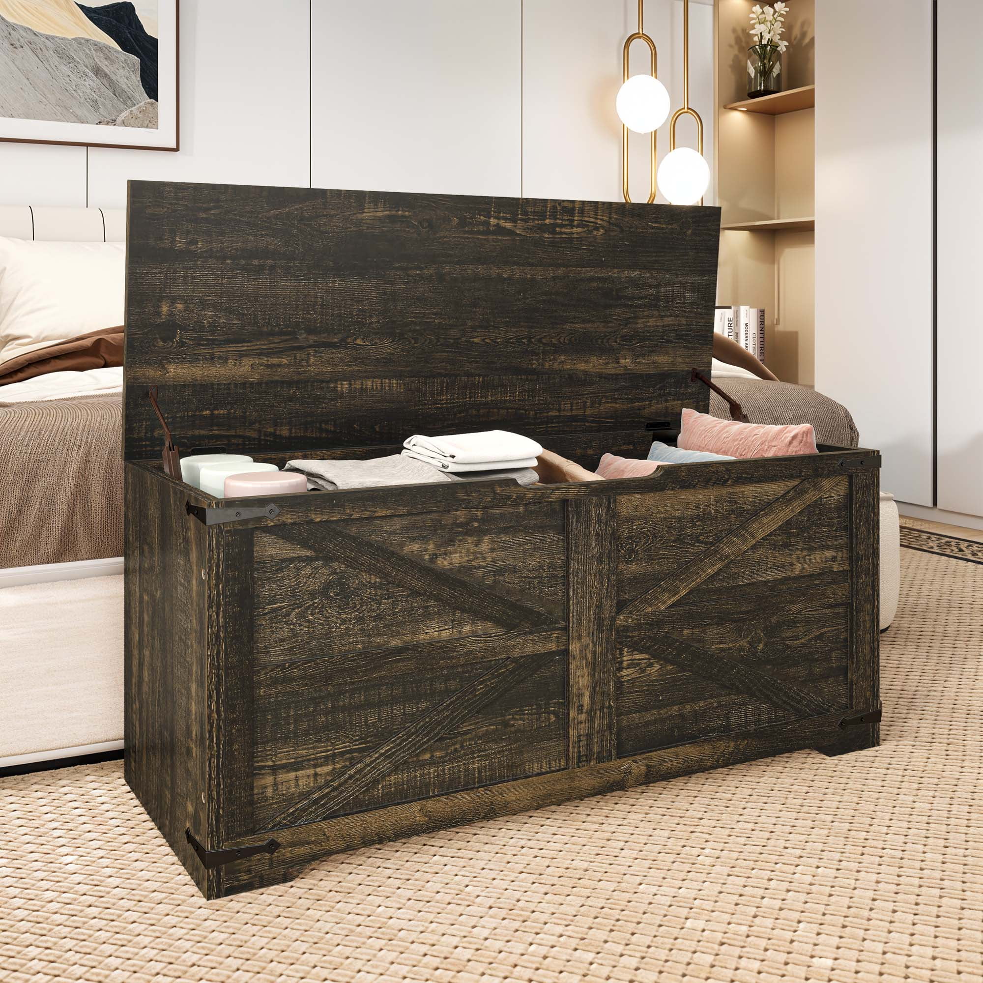 ModFusion 39.4" Modern Storage Chest, Wooden Storage Bench with Safety ...