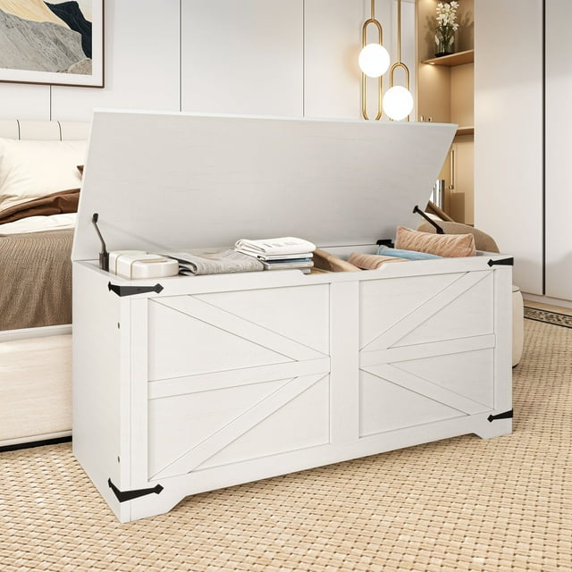 ModFusion 39.4" Modern Storage Chest, Wooden Storage Bench with Safety ...