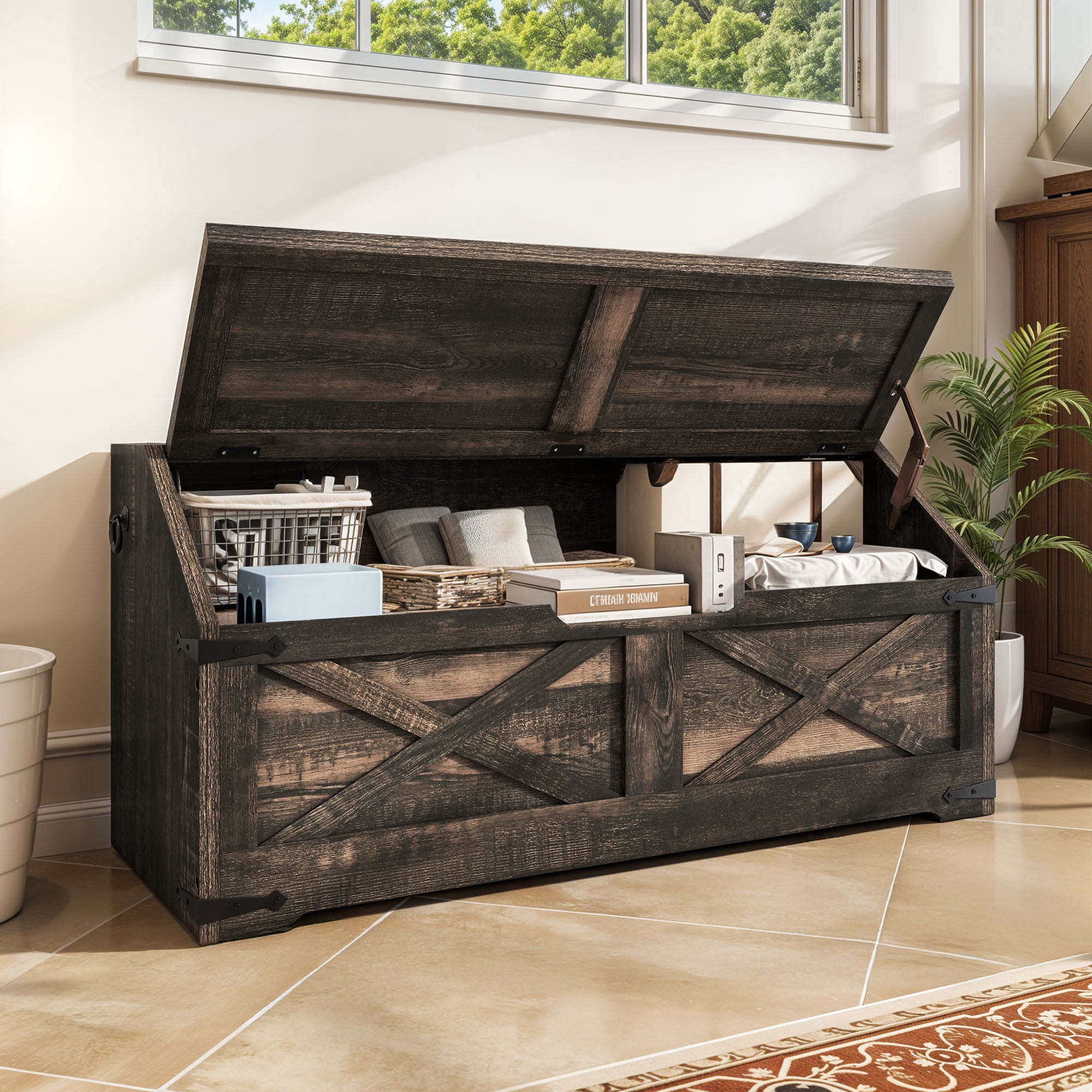ModFusion 39.4" Rolling Storage Chest with Safety Hinges, Wooden ...