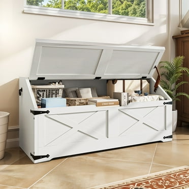 ModFusion 47.2" Farmhouse Storage Chest with Dual Safety Hinges, Wooden ...