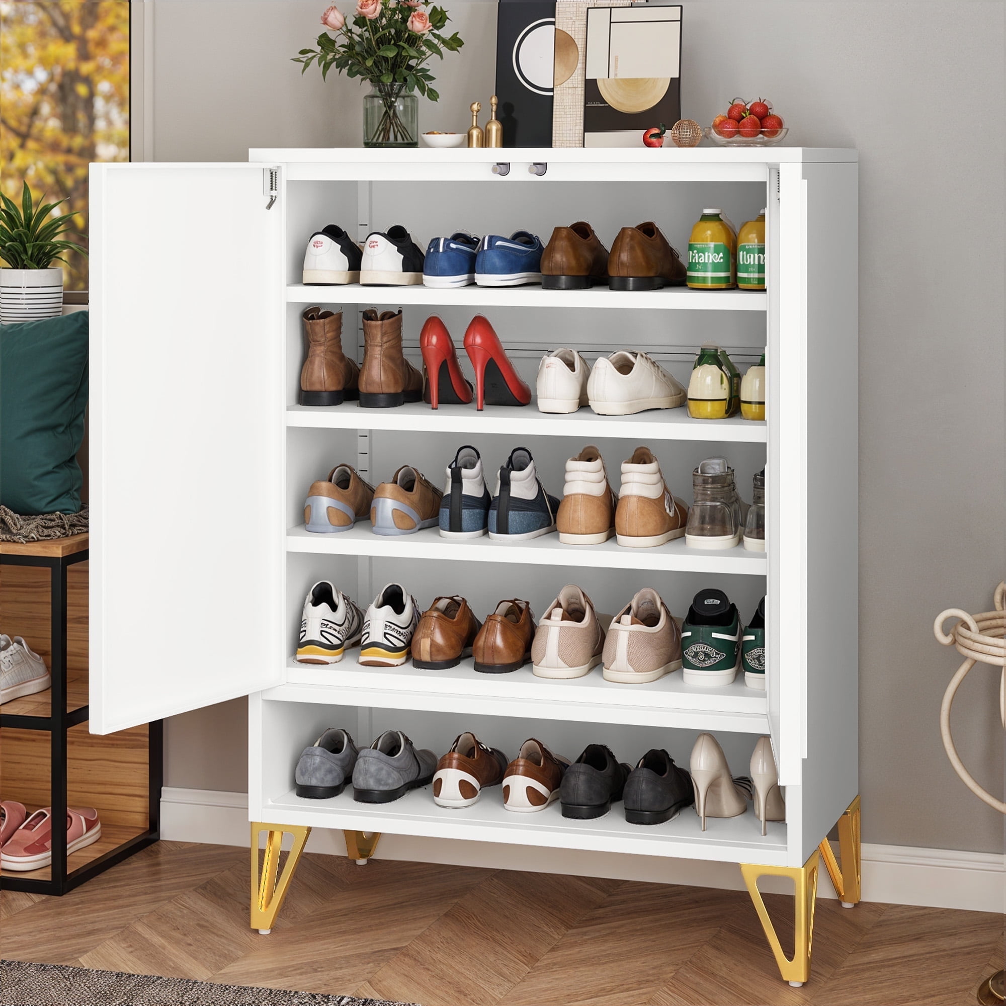 ModFusion 39" 5-Tier Steel Shoe Cabinet with Adjustable Shelves ...