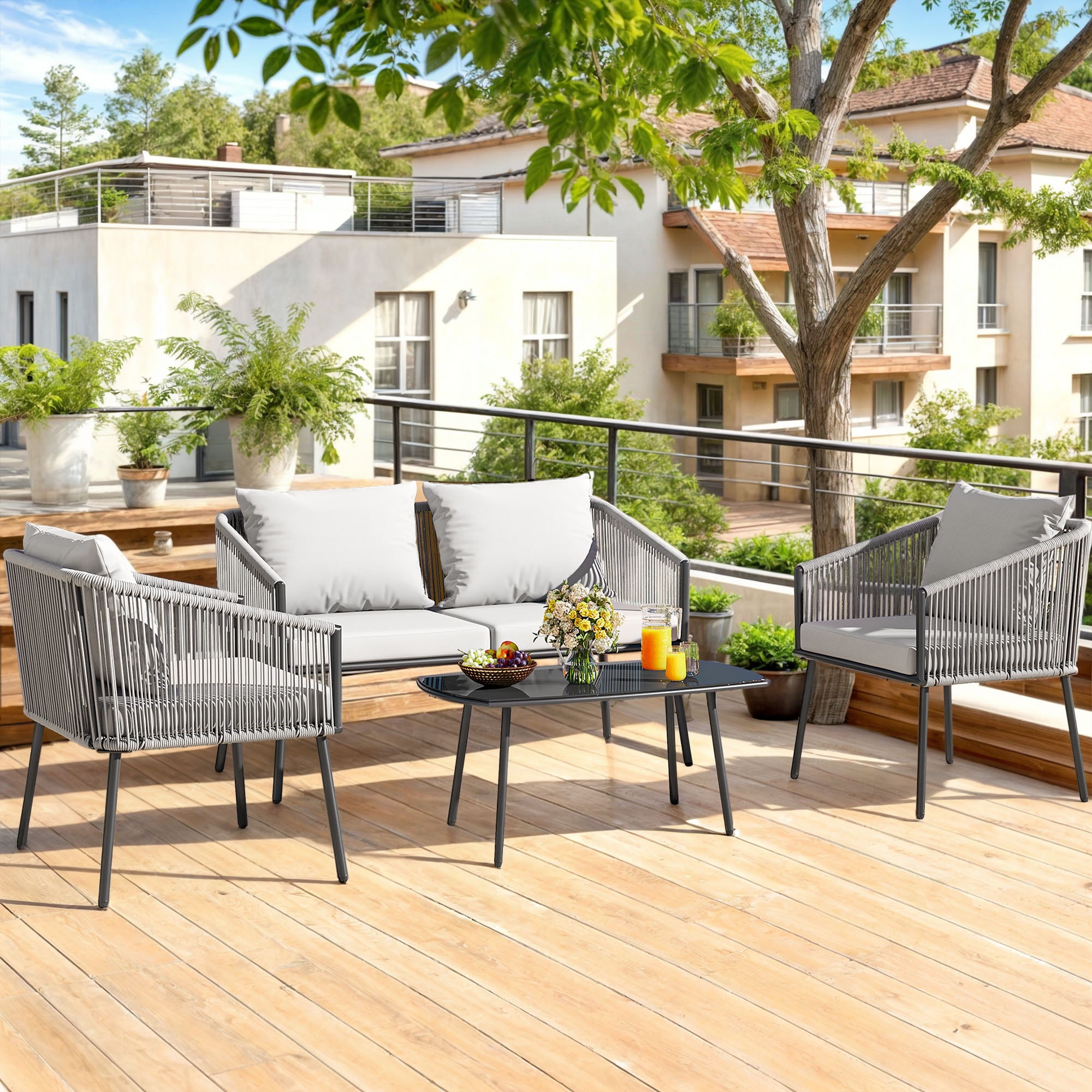 ModFusion 4-Seat Wicker Patio Furniture All-Weather Resistant Bistro ...