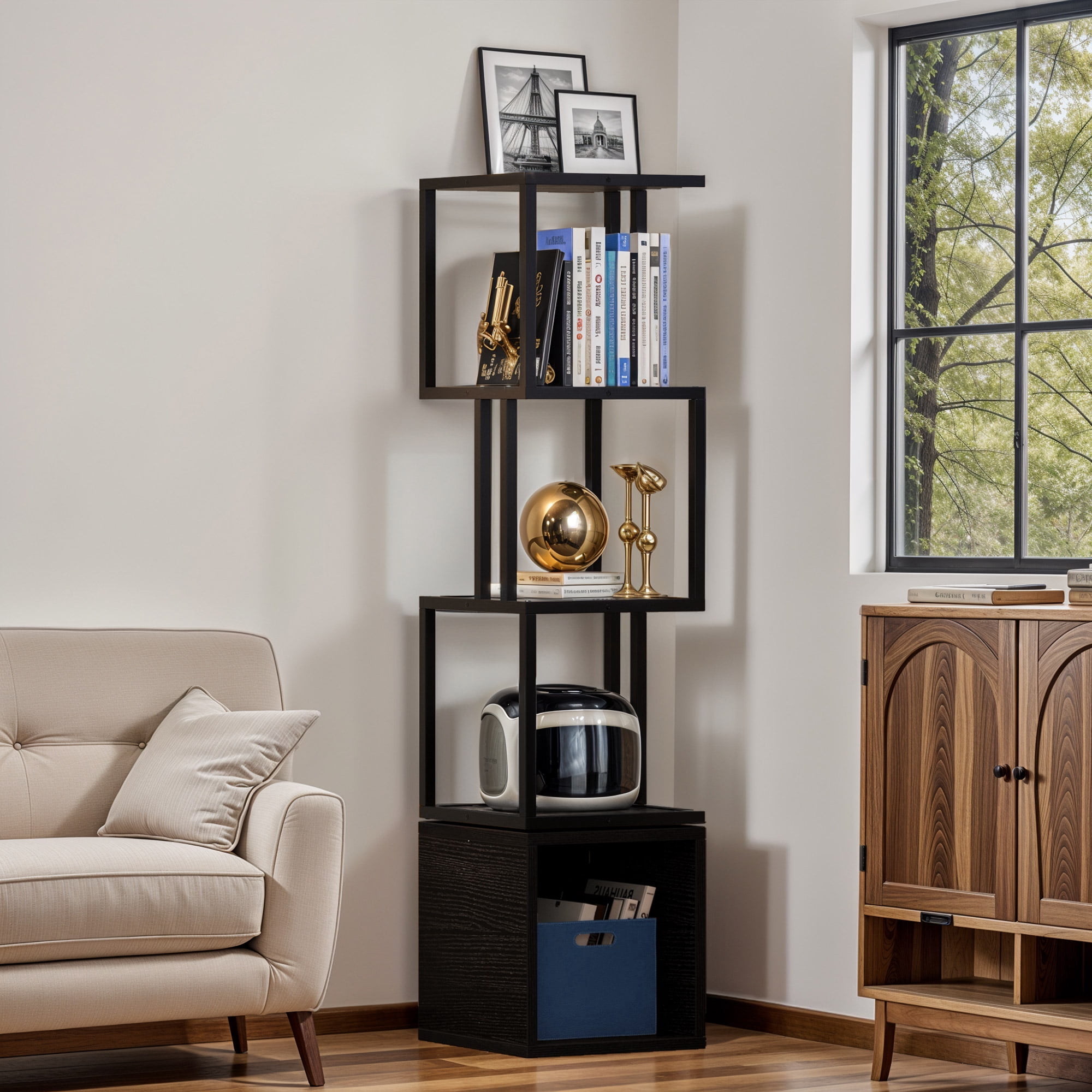 ModFusion 4 Tier Bookshelf, 360° Rotating Bookcase Open Storage ...