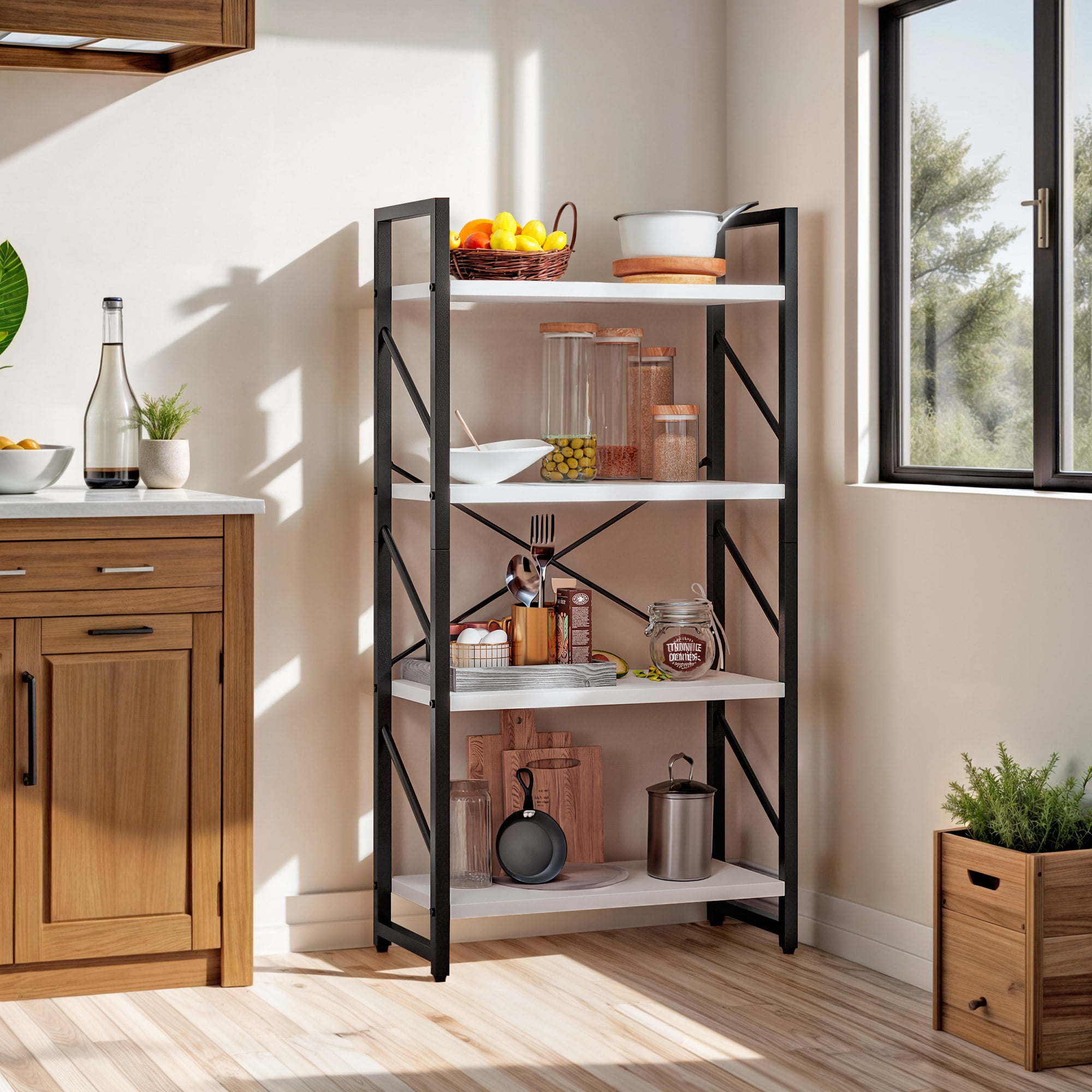 ModFusion 4-Tier Ladder Bookshelf Storage Unit Organizer Iron Bookcase ...