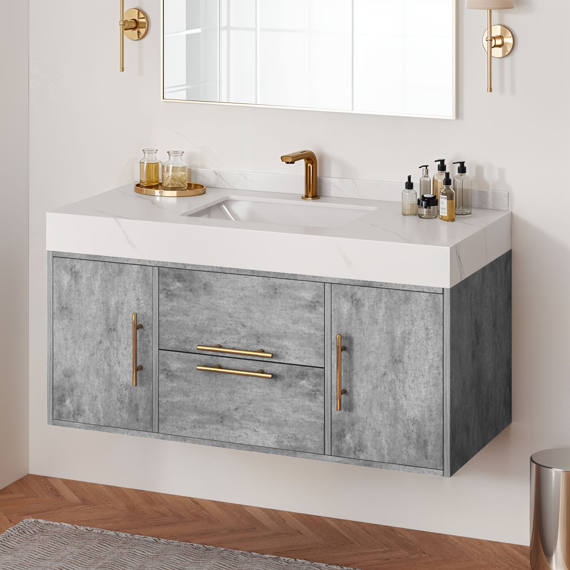 ModFusion 40 Inch Floating Bathroom Vanity with Ceramic Basin, Matte ...