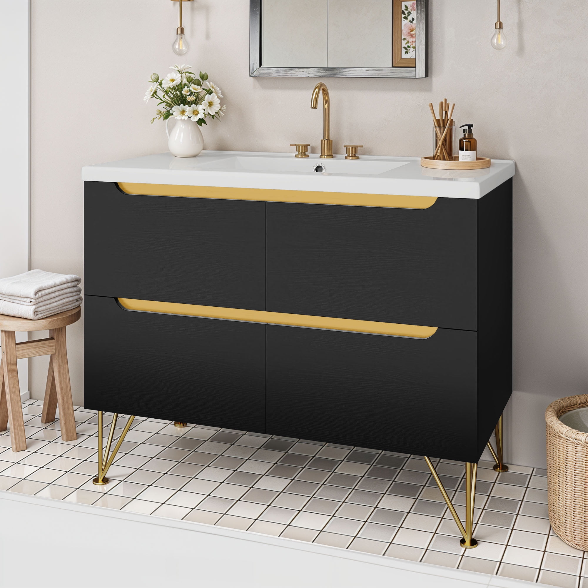 ModFusion 40 Inch Free-Standing Bathroom Vanity with Ceramic Basin ...