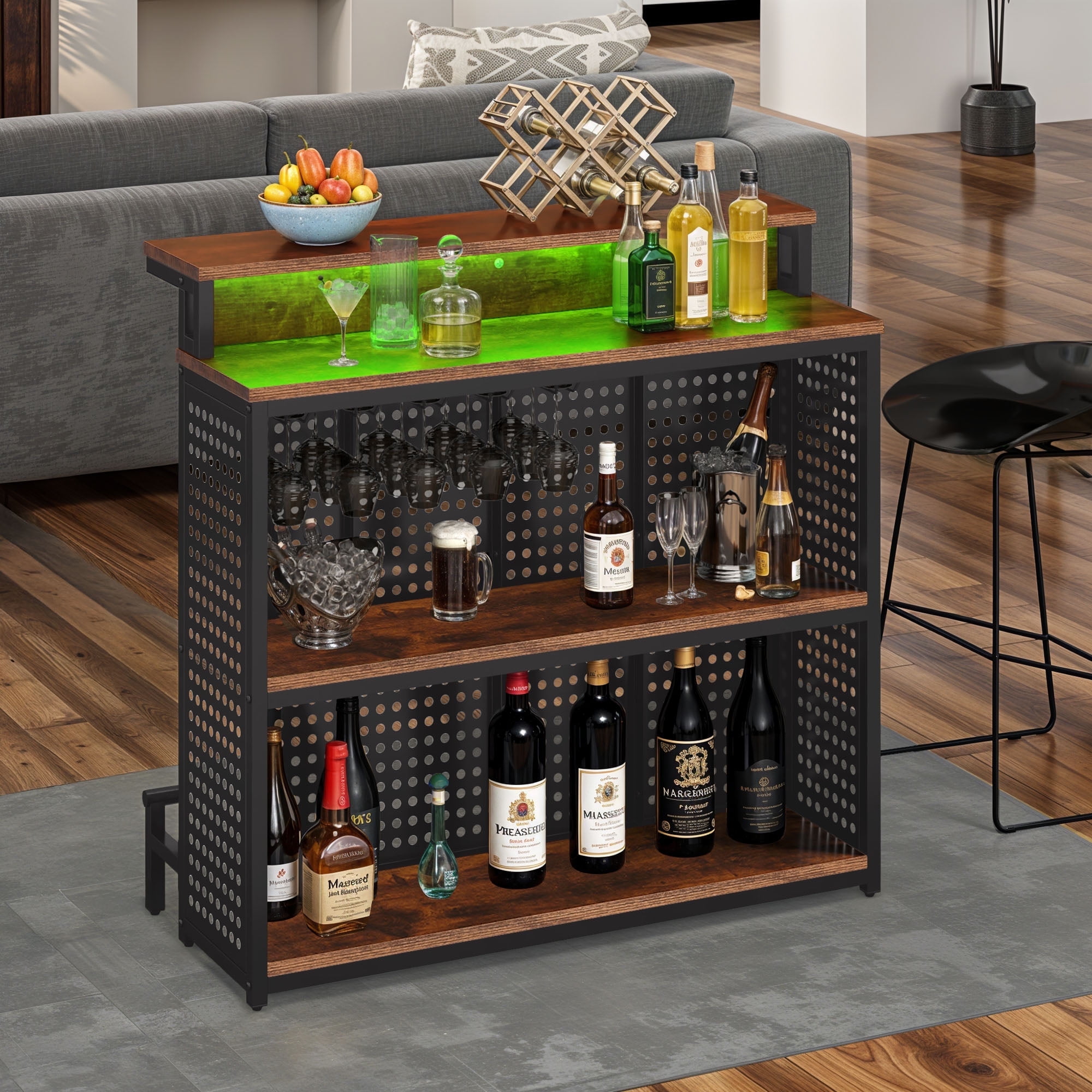 ModFusion 43″ Home Bar Table – RGB LED Freestanding Liquor Console with ...