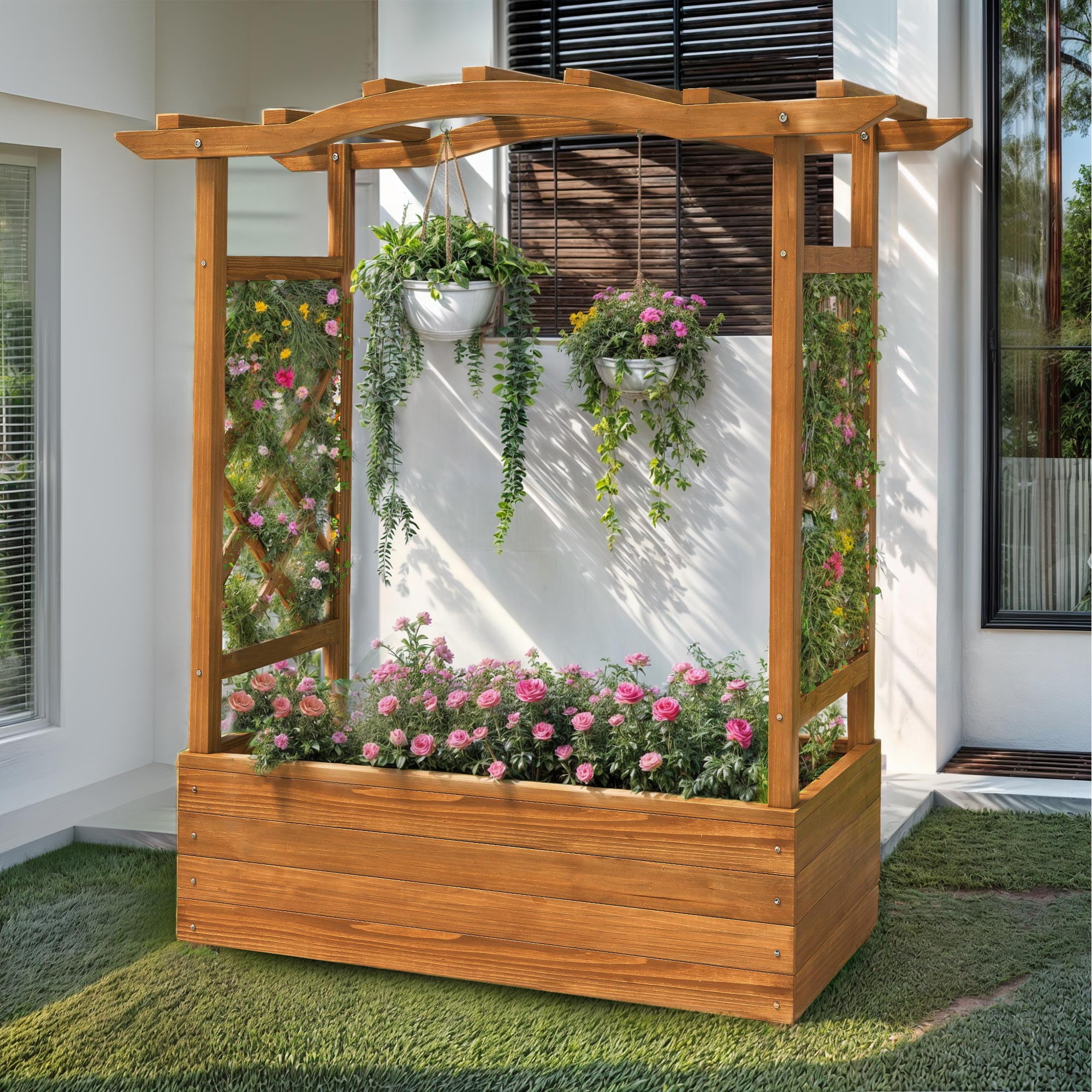 ModFusion 44" Raised Garden Bed with Trellis Roof for Climbing ...