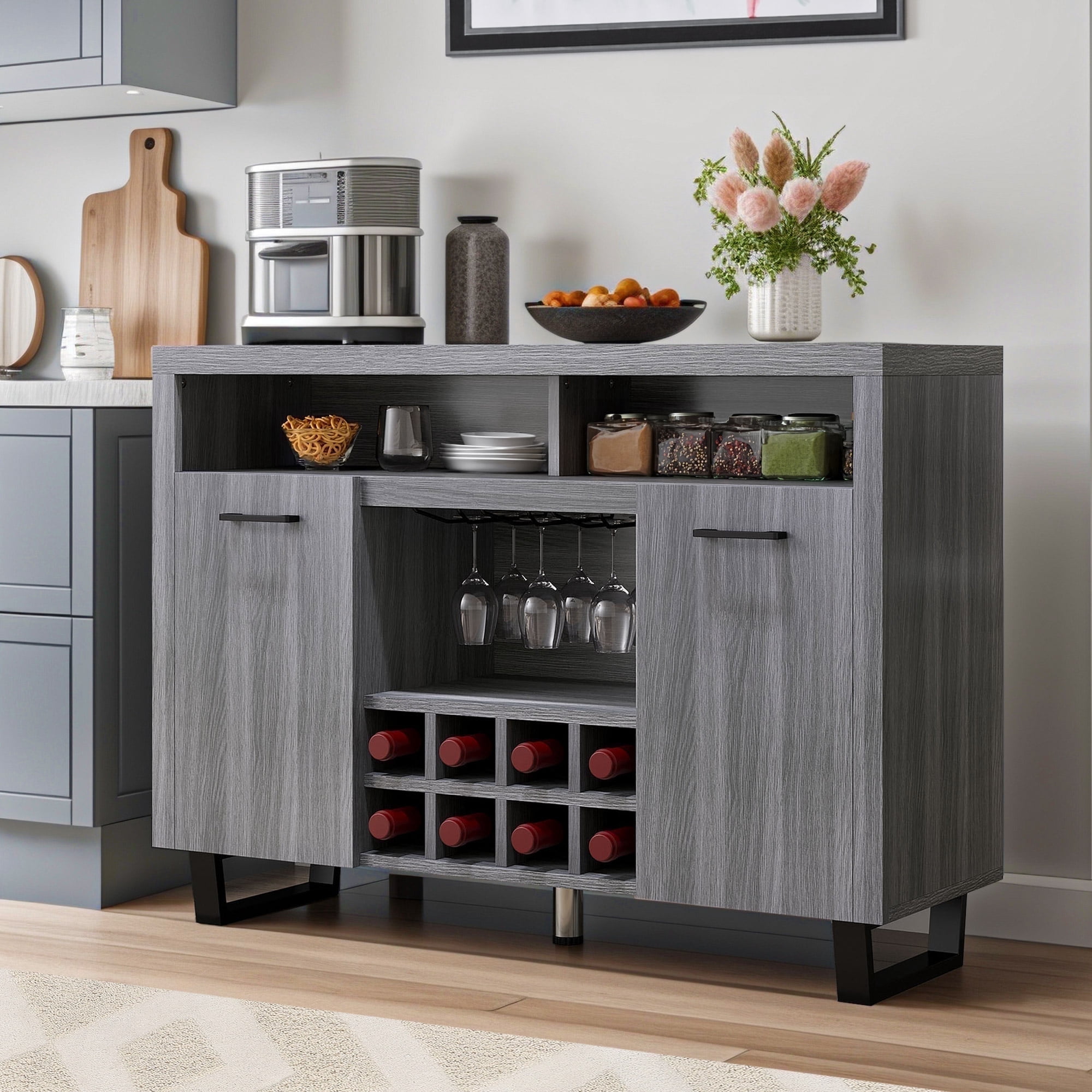 ModFusion 47'' Modern Coffee Bar Cabinet with Wine Rack, Glass Holder ...