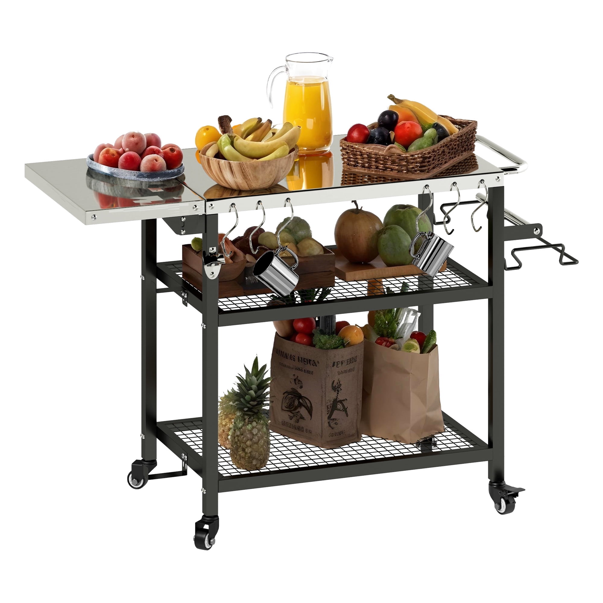 ModFusion 47” Rolling Outdoor Grill Prep Table, 3-Tier Movable Food ...