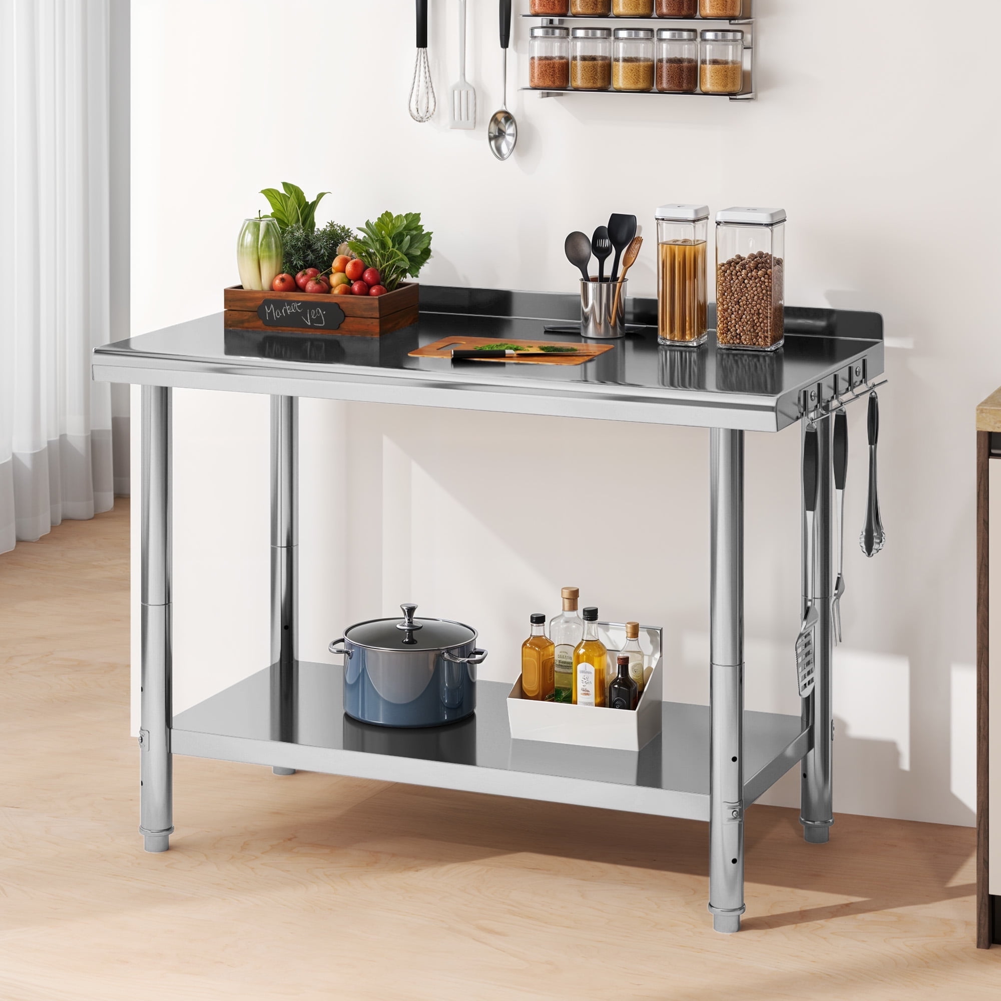 ModFusion 48" Stainless Steel Prep Table with Hooks, Backsplash, 4x2x2 ...