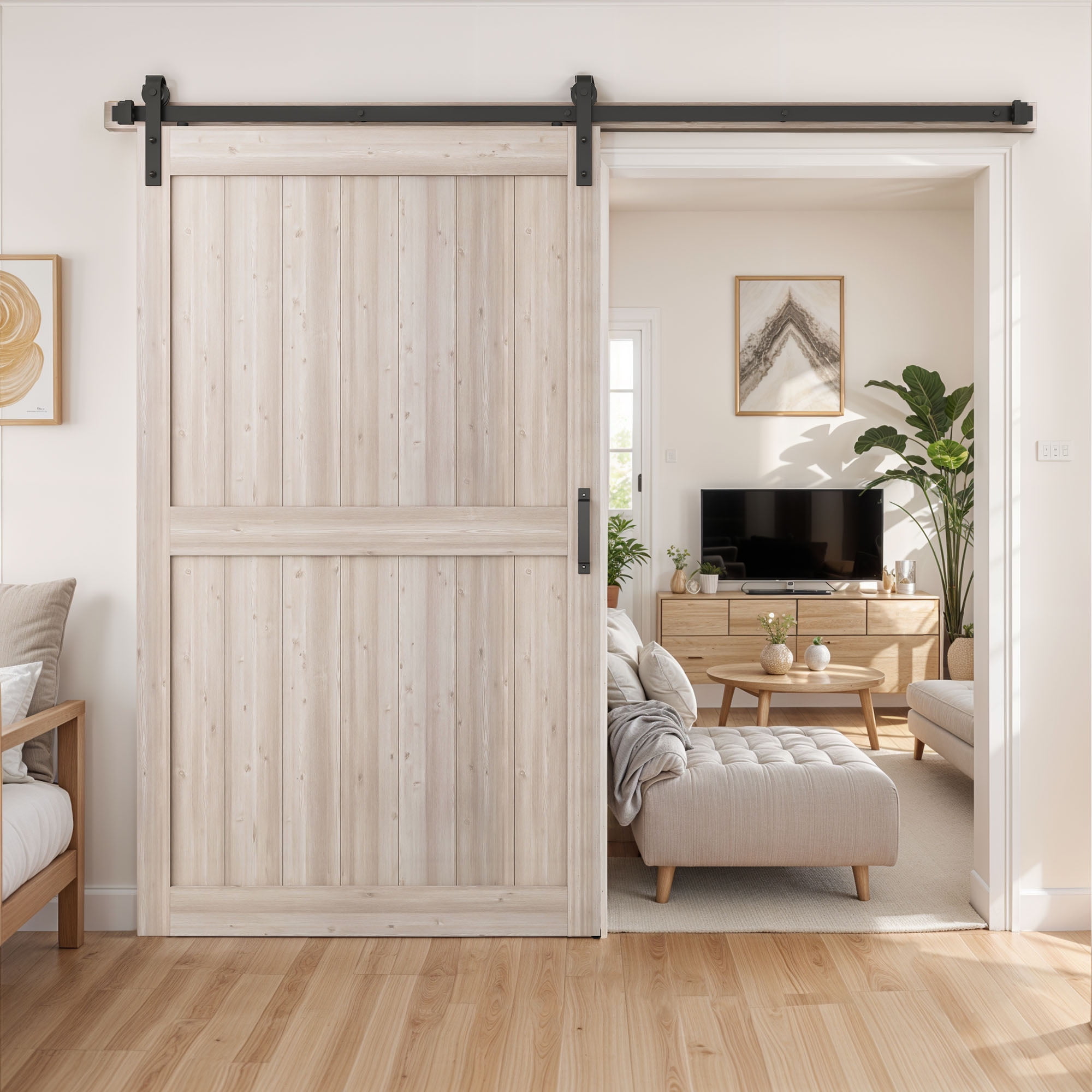 ModFusion 48" x 84" H-Style Barn Door with Track & Rollers, Solid Core ...