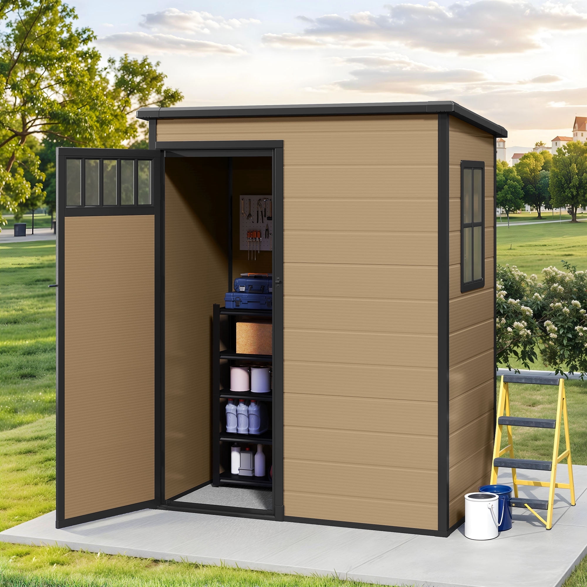 ModFusion 5×3 ft Resin Storage Shed with Window, Floor, Sloped Roof ...