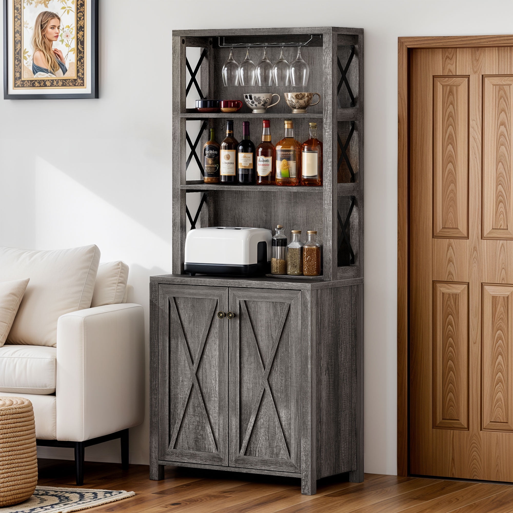 ModFusion 5.6 Ft Pantry Cabinet with Steamware Rack, Adjustable Shelves ...