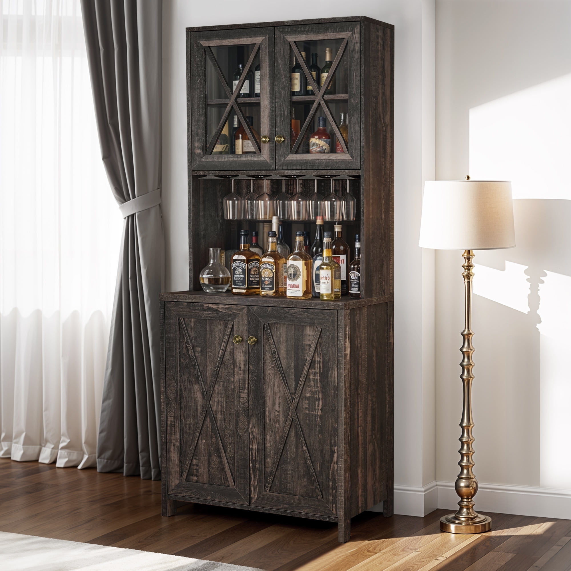ModFusion 5.6 ft Pantry Cabinet with Anti-Tip, Wine Glass Hanging Rack ...