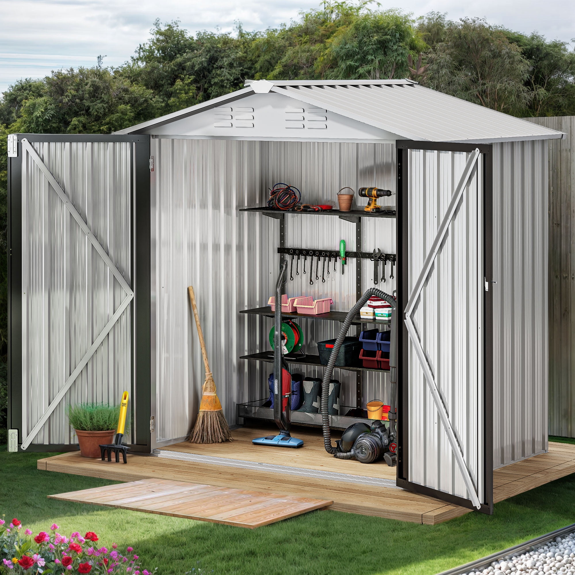 ModFusion 5.6x3.2Feet Shed & Outdoor Storage: Lockable Double Door, Air ...