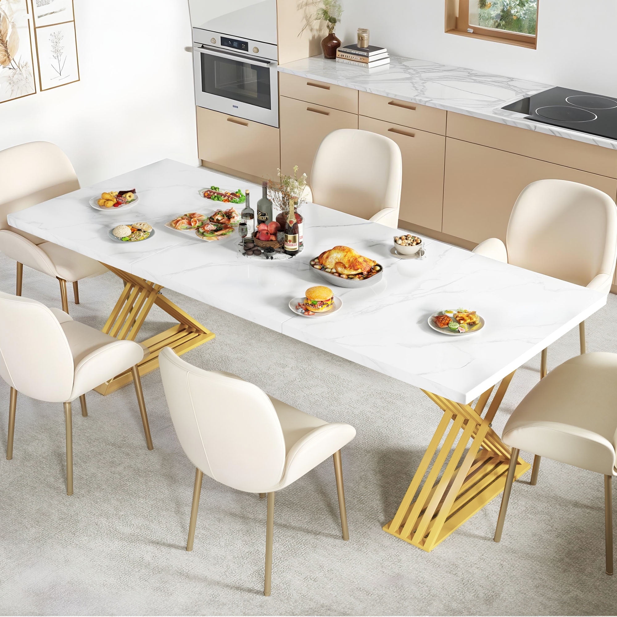 ModFusion 5.9 ft Modern Dining Table with Stain Resistant Faux Marble ...