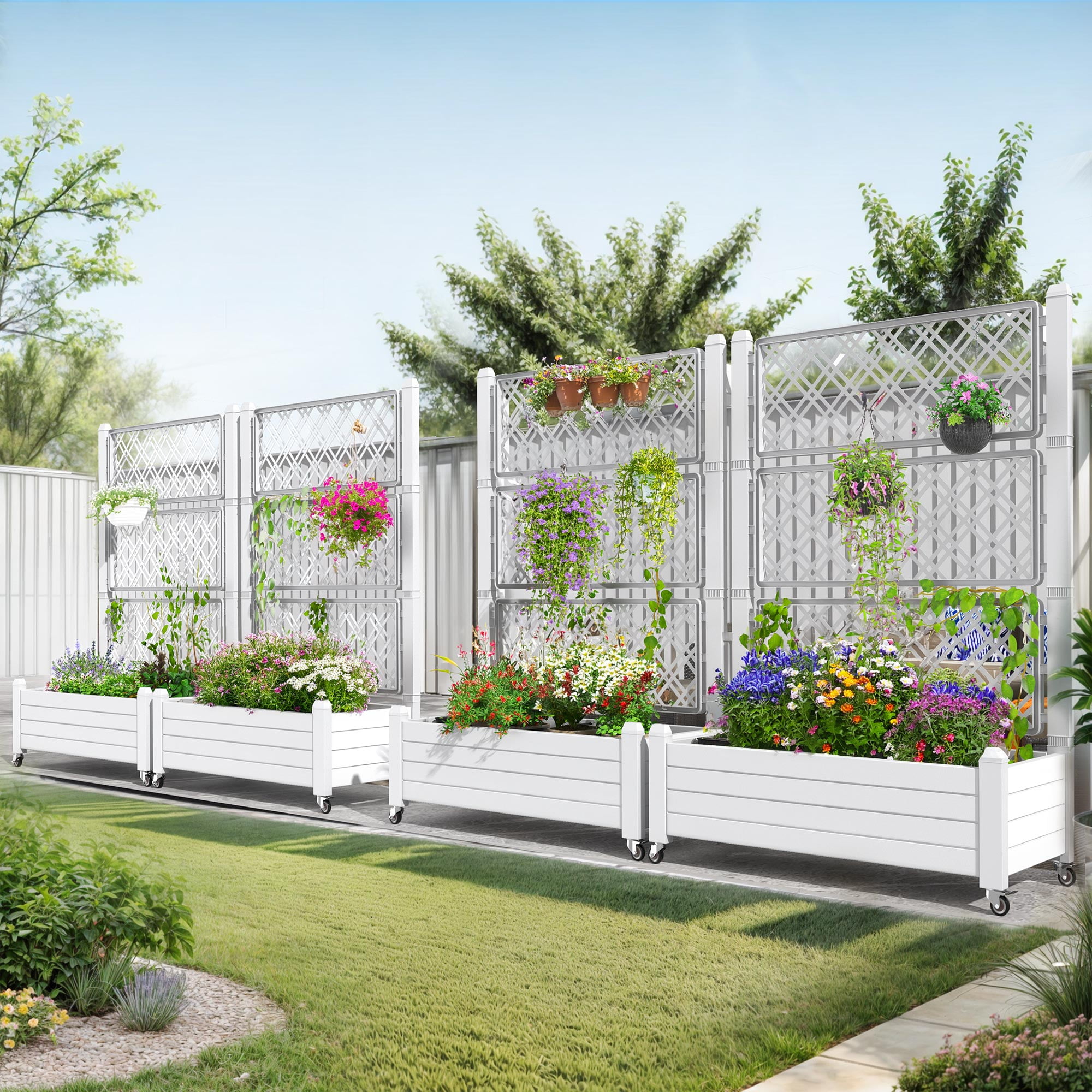 ModFusion 5 Ft Planter Box with Trellis, Lockable Rolling Wheel, Drain ...