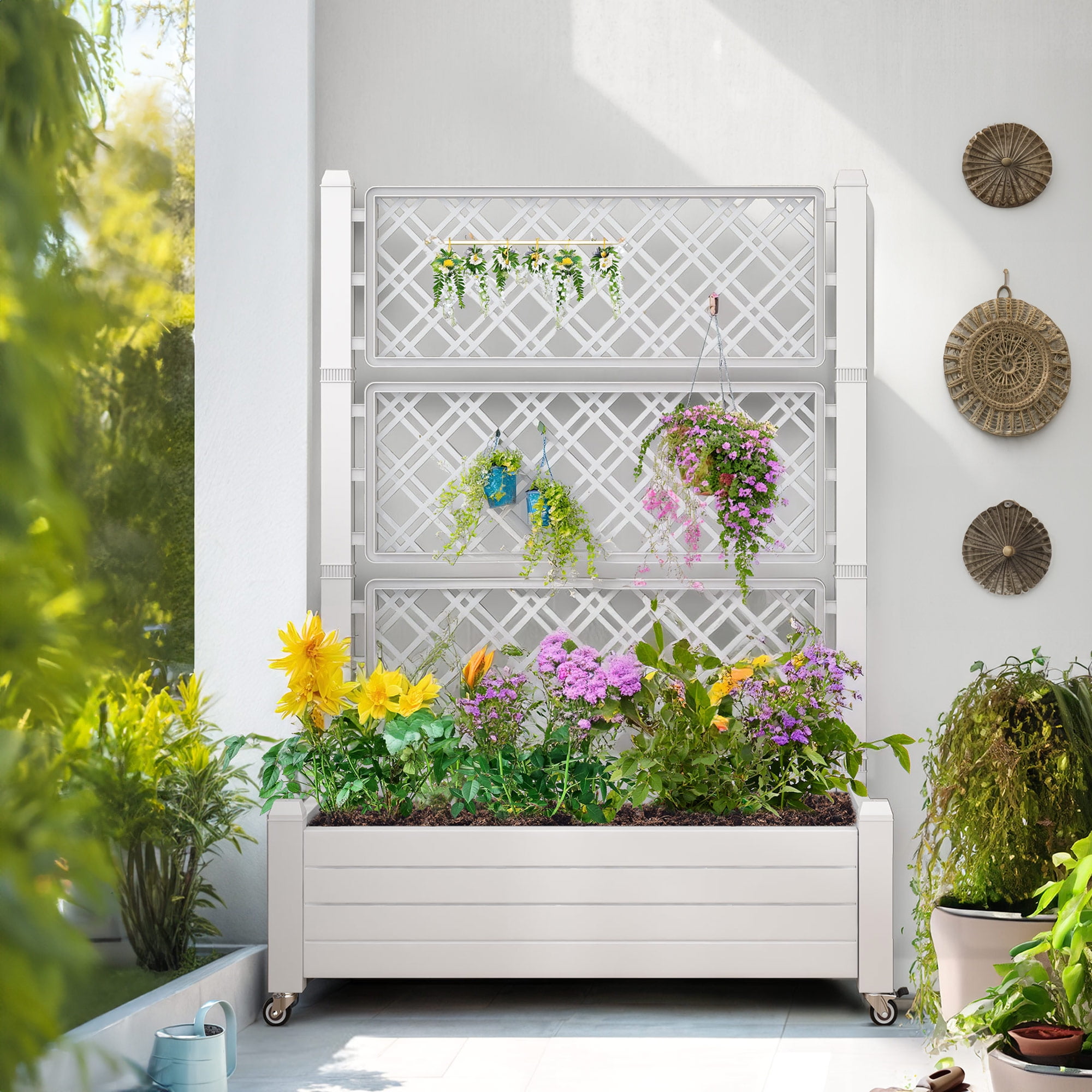 ModFusion 5 Ft Planter Box with Trellis, Lockable Rolling Wheel, Drain ...