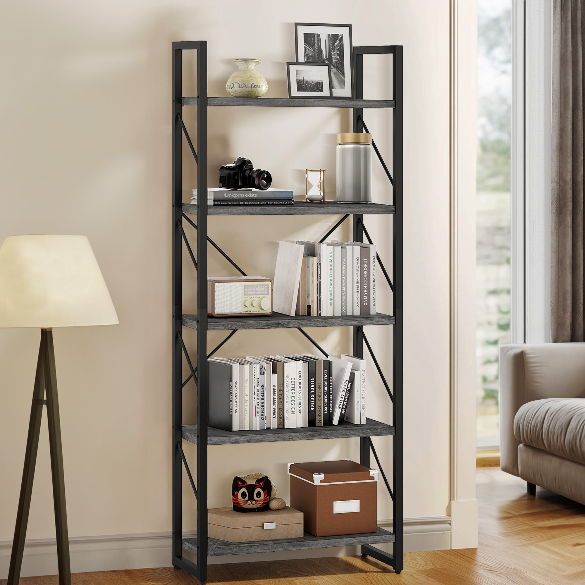ModFusion 5-Tier Bookcase Bookshelf Steel Storage Unit for Bedroom ...