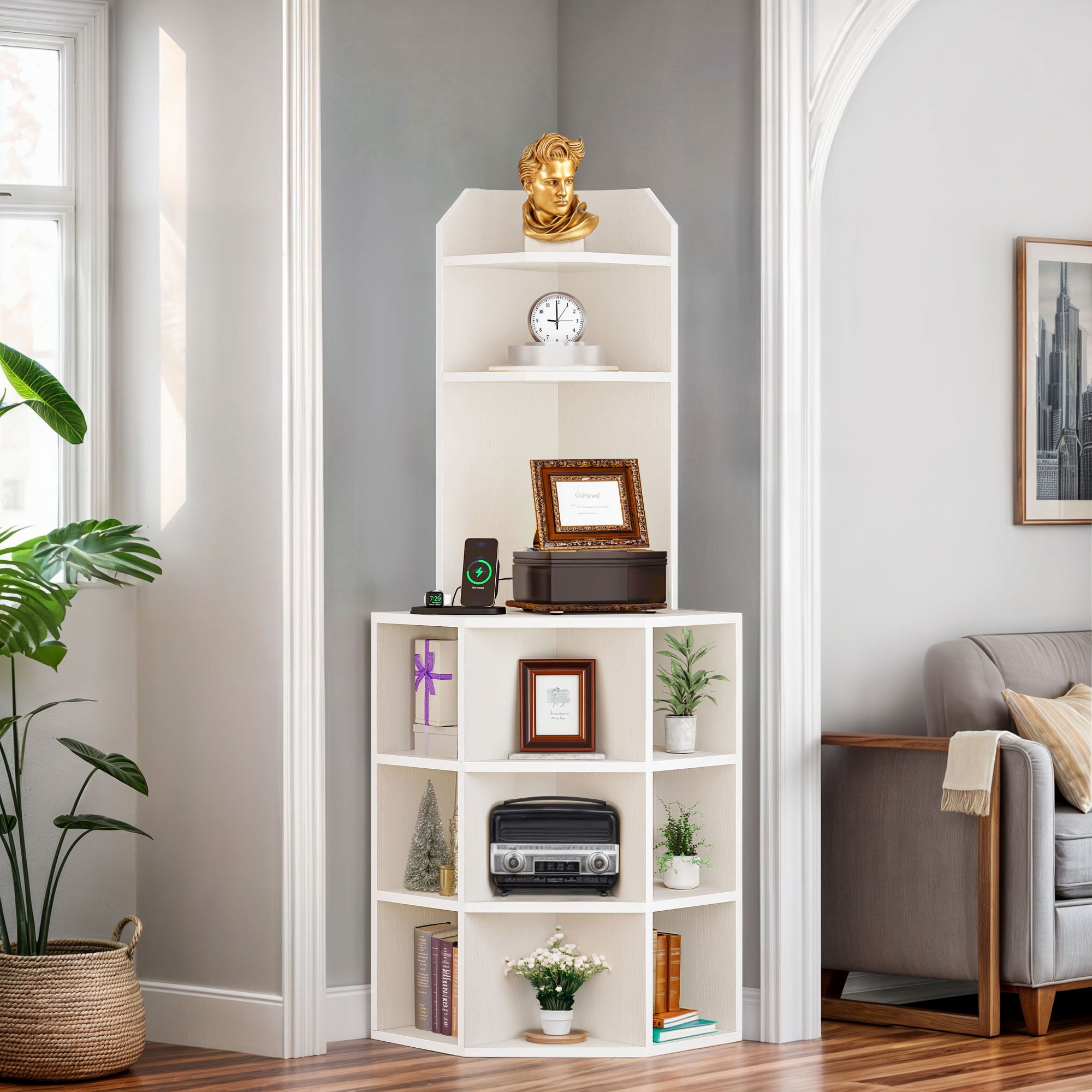 ModFusion 5-Tier Corner Shelf with USB Ports and Outlets, Industrial ...