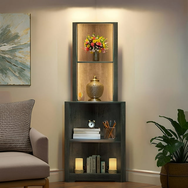 ModFusion 5 Tier Corner Shelf with Led Light, Wooden Open Corner ...