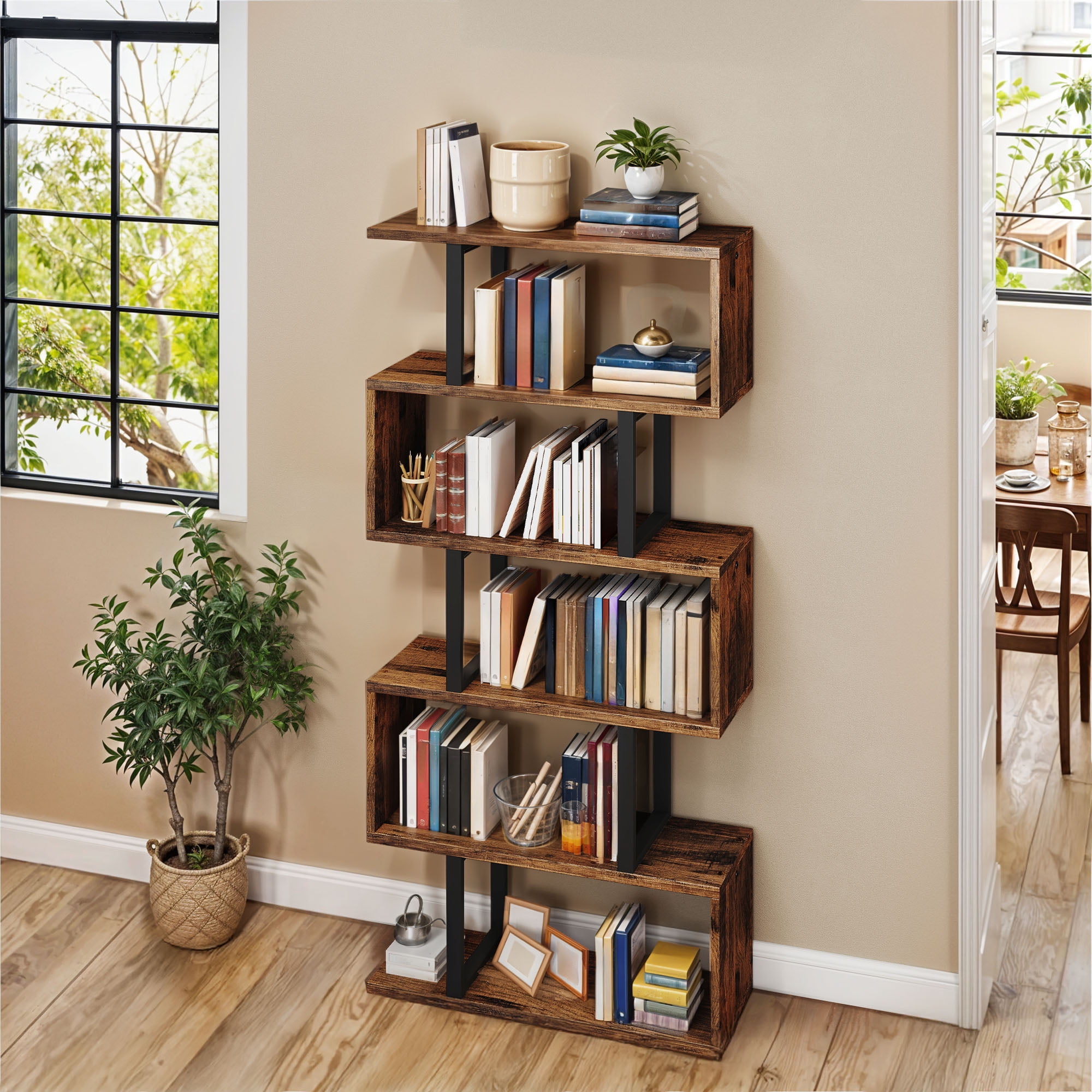 ModFusion 5-Tier S-Form Bookshelf – Tall Open Bookcase with Matte ...