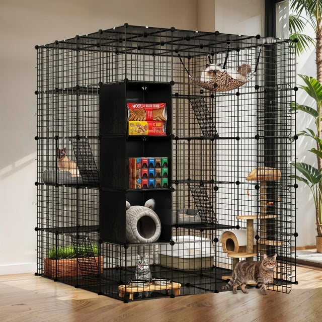 ModFusion 69" 5-Tier Metal Cat Enclosure Cage with Hammocks, Platforms ...