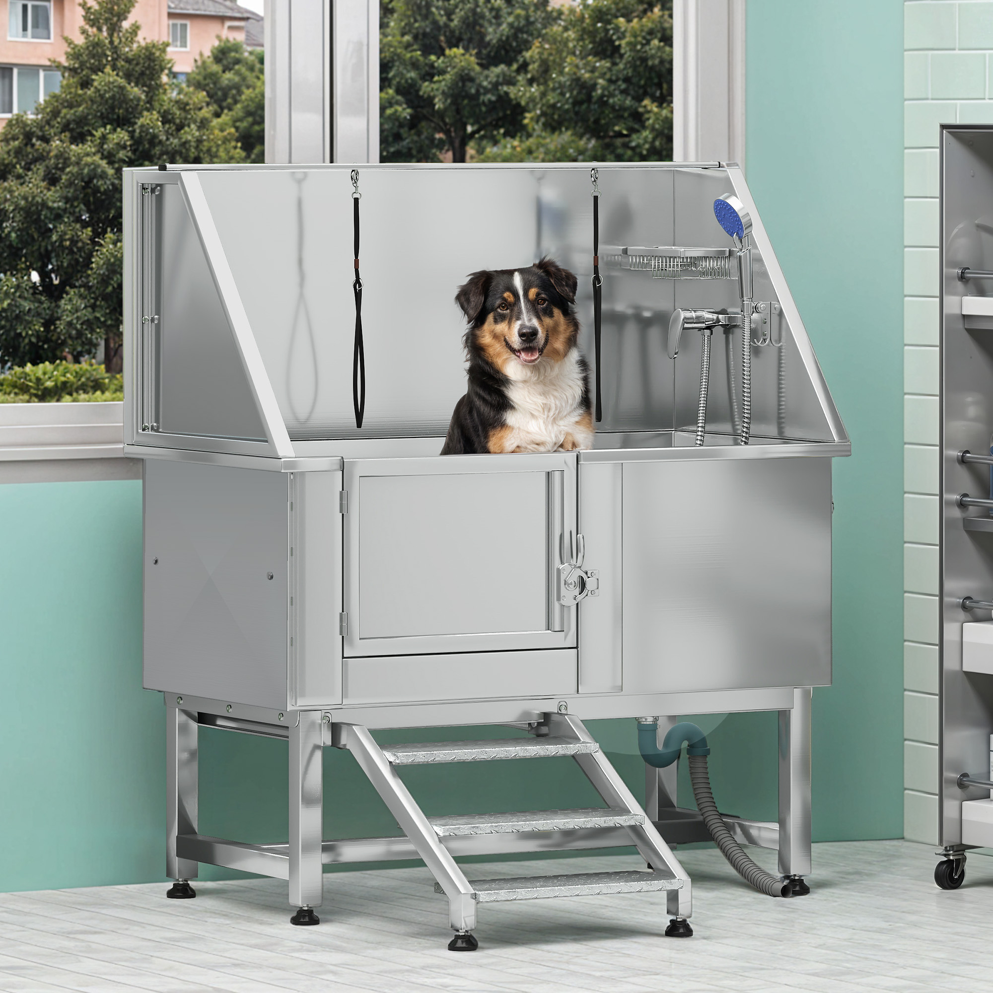 ModFusion 50” Stainless Steel Dog Grooming Bath Tub Kit, 4.17'x2.07'x4 ...