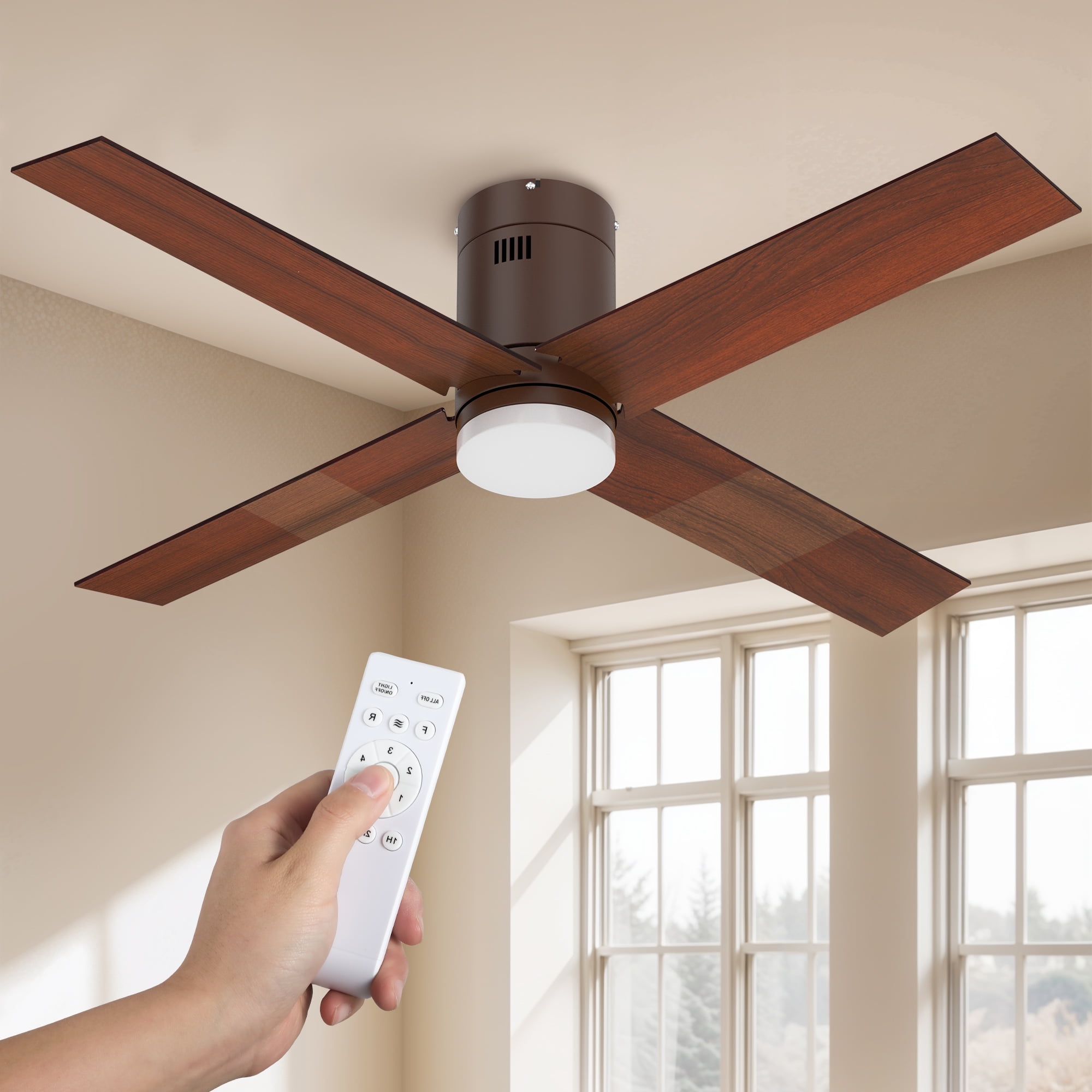 ModFusion 52" Chestnut Dual-Color Blade Ceiling Fan with LED Light and ...