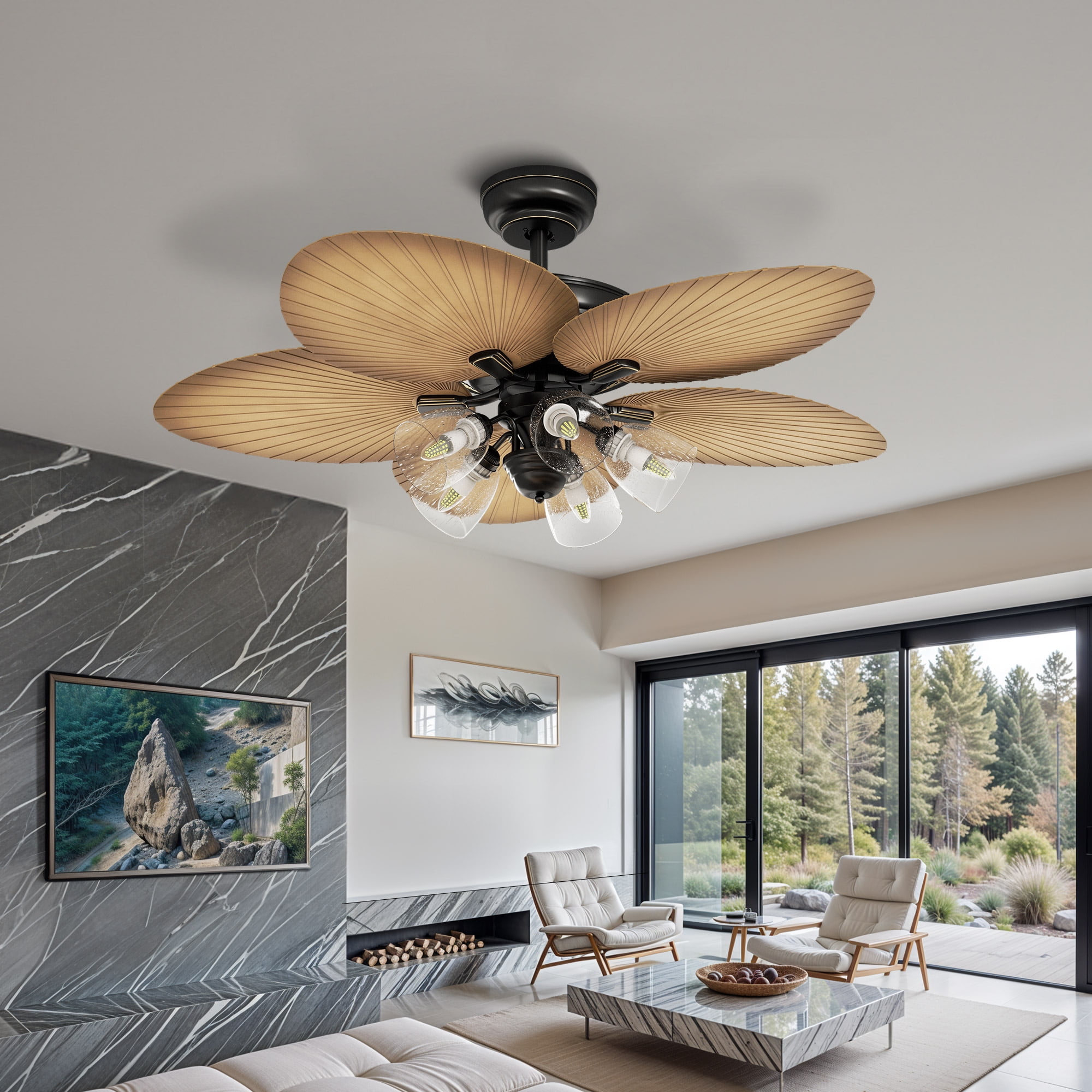 ModFusion 52" Tropical Palm Blade Ceiling Fan, Antique Bronze Finish ...