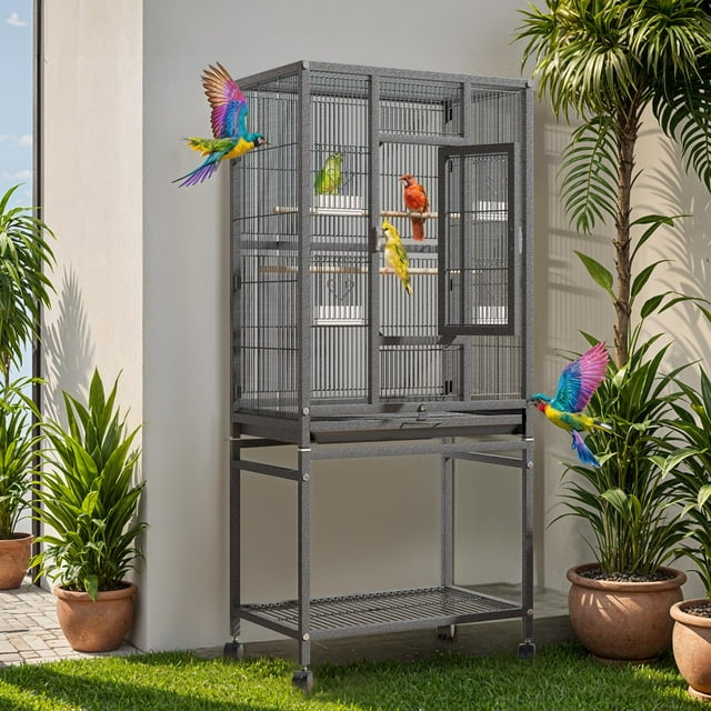ModFusion 53" Bird Cage With Wheel and Cover, Large Cage for Parakeets, Parrot, Cockatiel ...