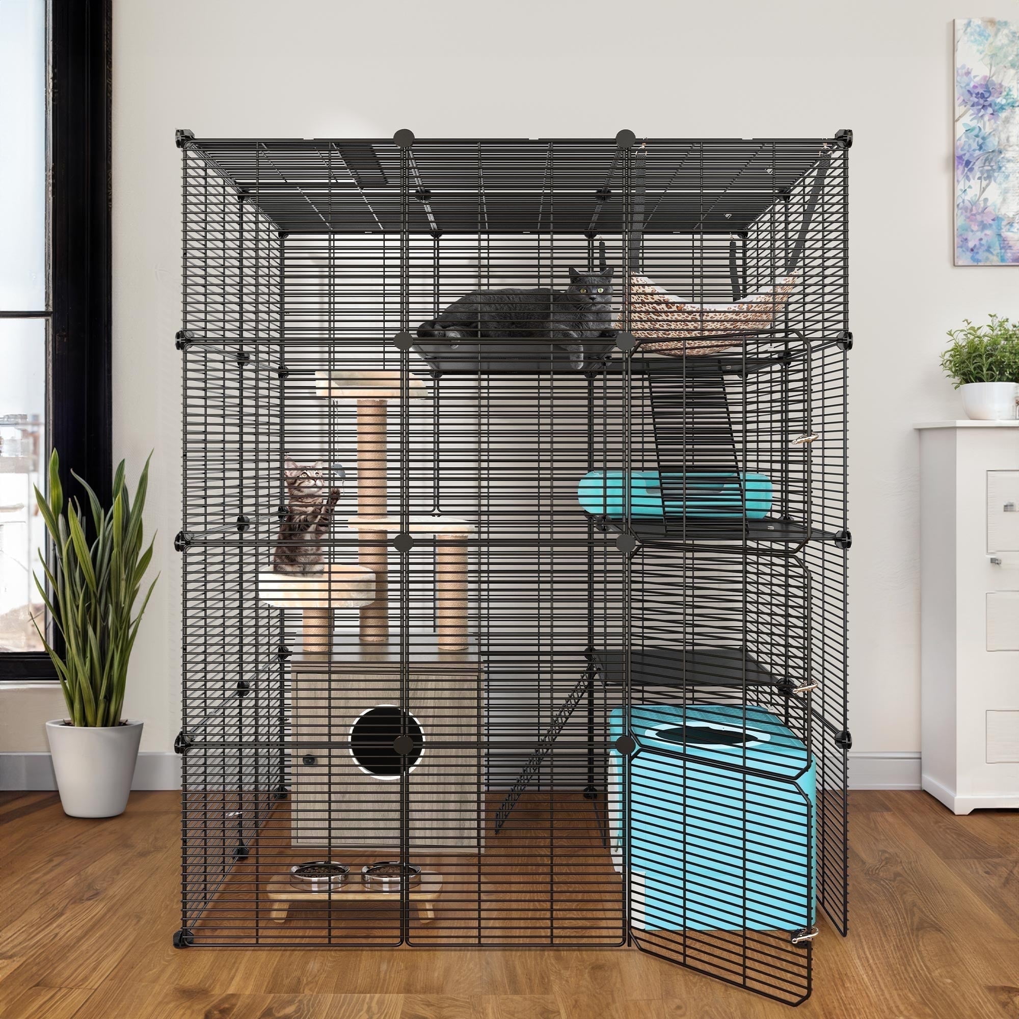ModFusion 55" 4-Tier Cat Cage Catio Enclosure with Hammock, Heavy-Duty ...