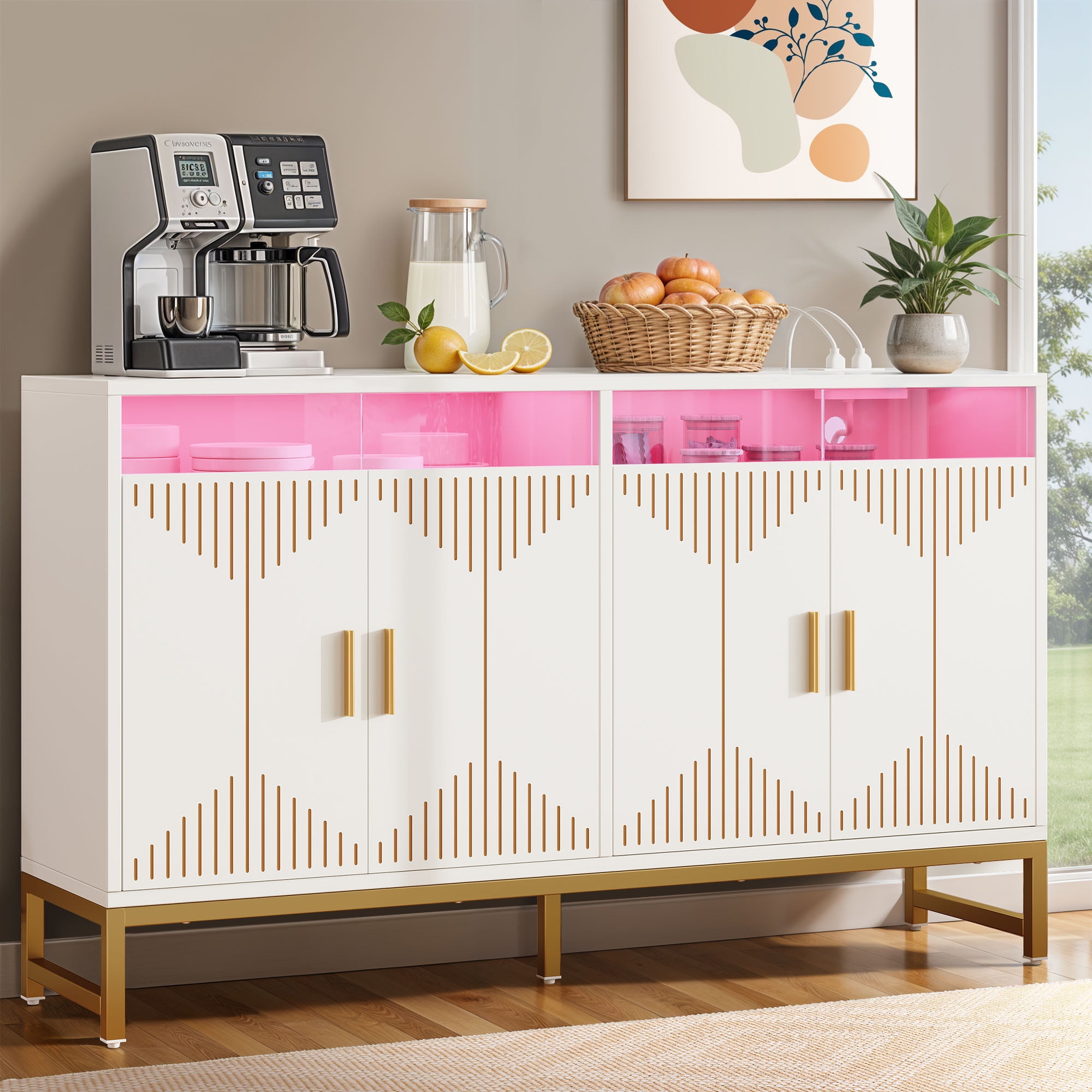 ModFusion 55 Inch Sideboard with LED Lighting, USB Charging Station ...