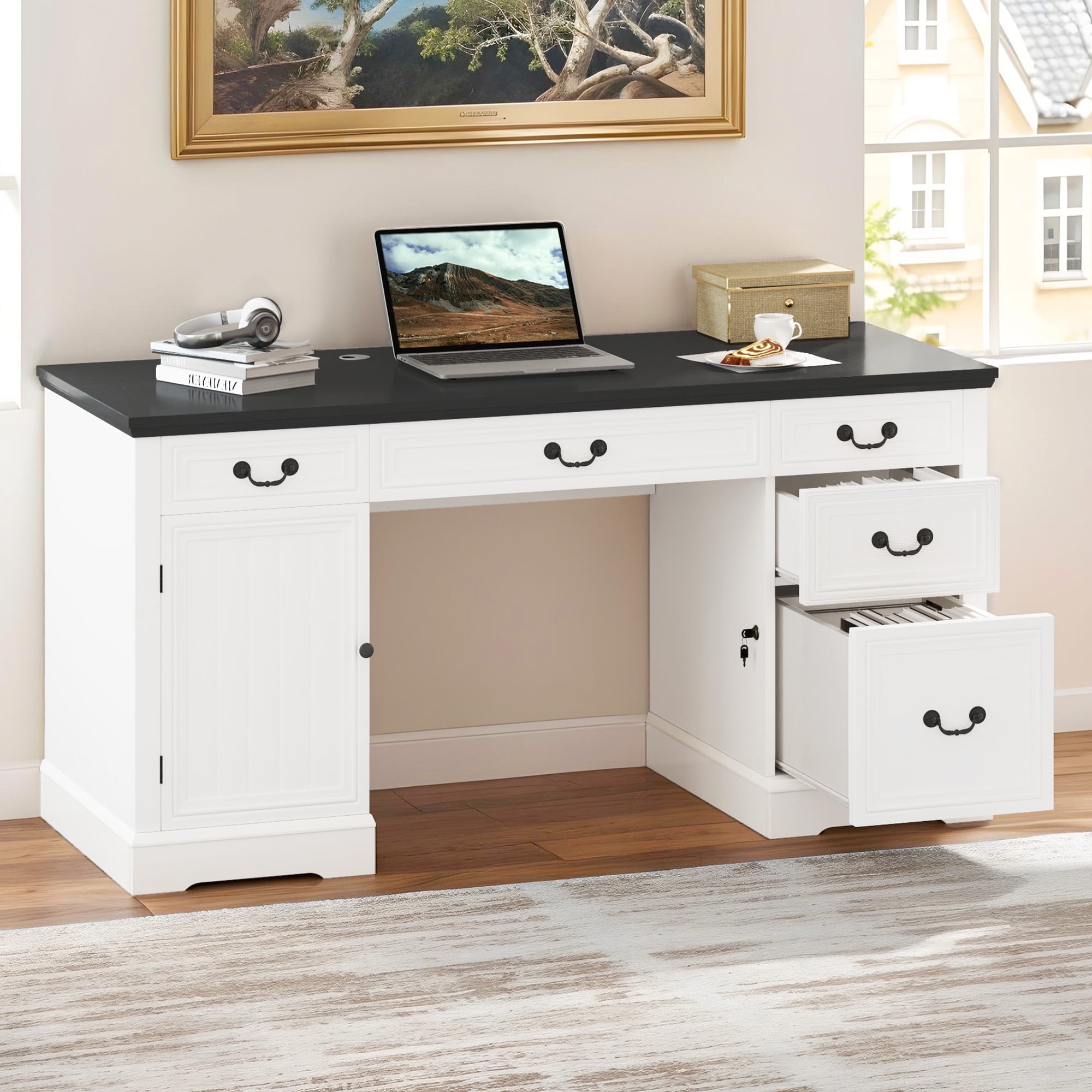 ModFusion 59" Computer Desk with Power Outlets & Multi-Function Wide ...