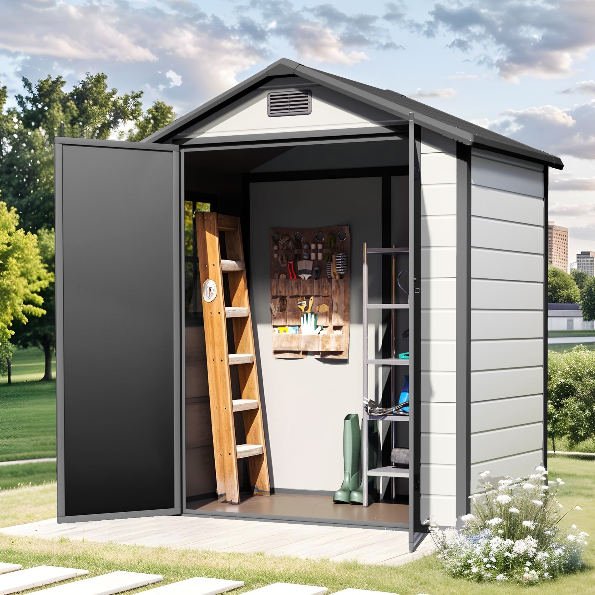 ModFusion 6.2x3.4 Ft Storage Shed with Window, Floor, Lockable Door, 90 ...