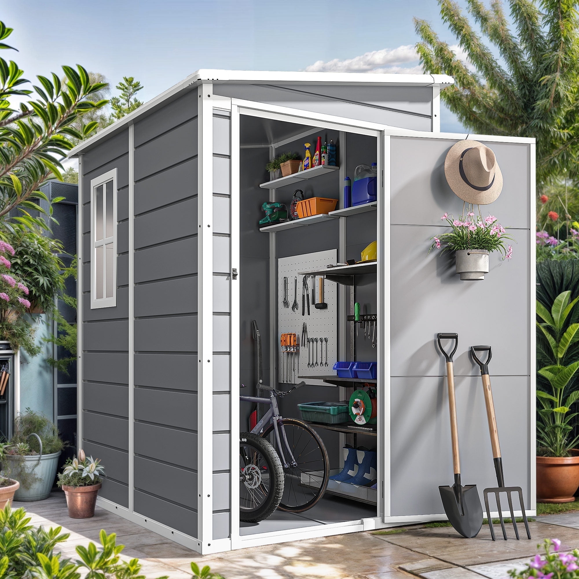 ModFusion 5x4 Ft Storage Shed with Stable Floor Base, Window, Resin ...