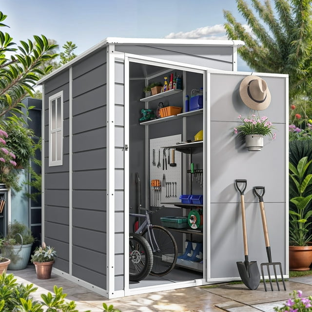 ModFusion 5x4 Ft Storage Shed with Stable Floor Base, Window, Resin ...
