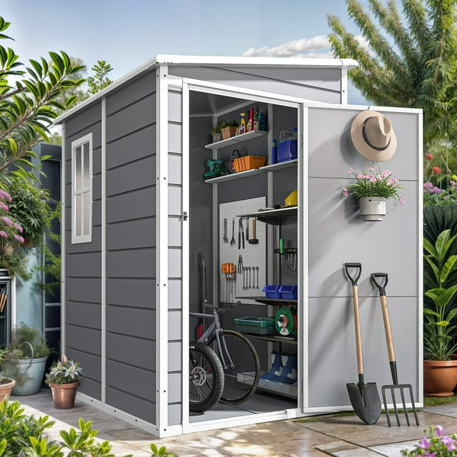 ModFusion 6.3x4.5 Ft Storage Shed with Stable Floor Base, Window, Resin ...