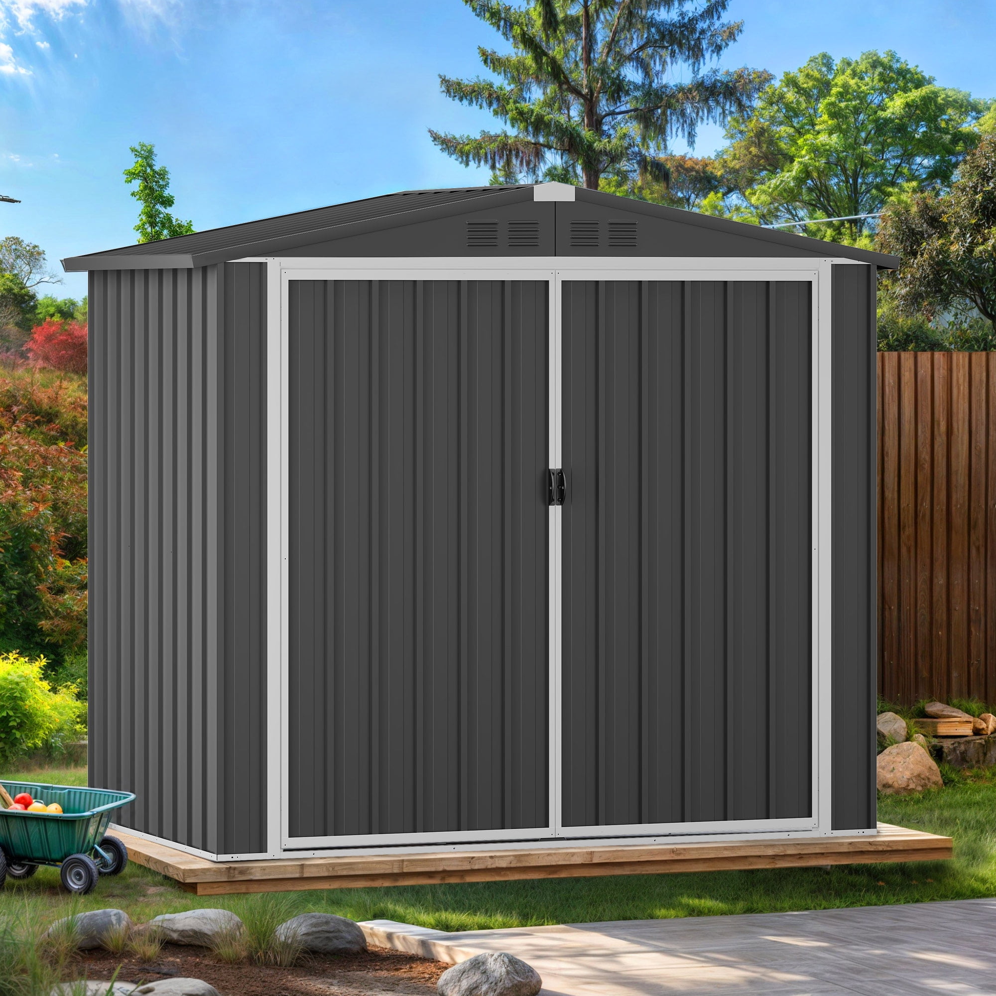 ModFusion 6.4' x 4' Metal Storage Shed with Rust Resistant Coating, Lockable Doors, Air Vents ...