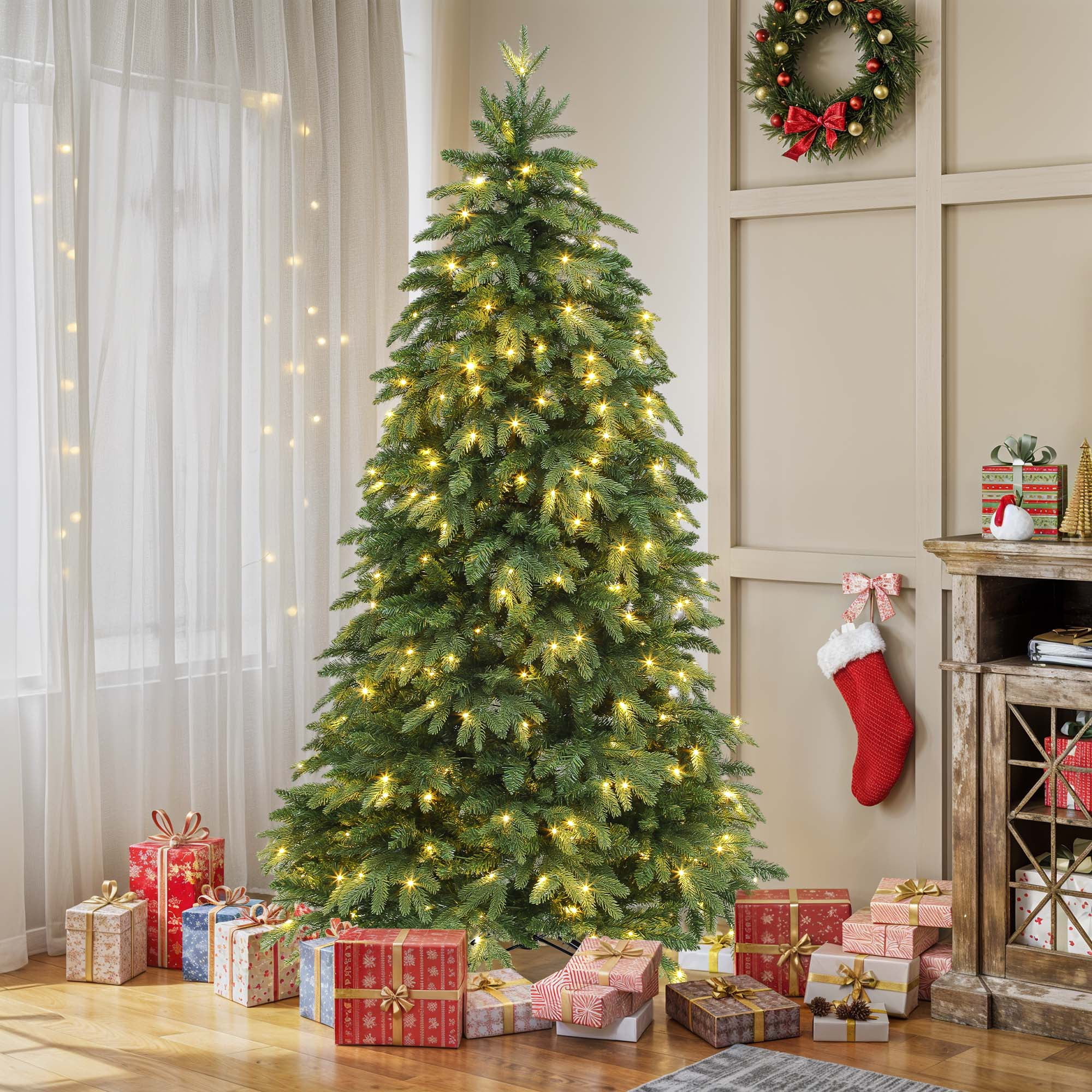 ModFusion 6.5ft Pre-Lit Artificial Spruce Christmas Tree with 350 ...